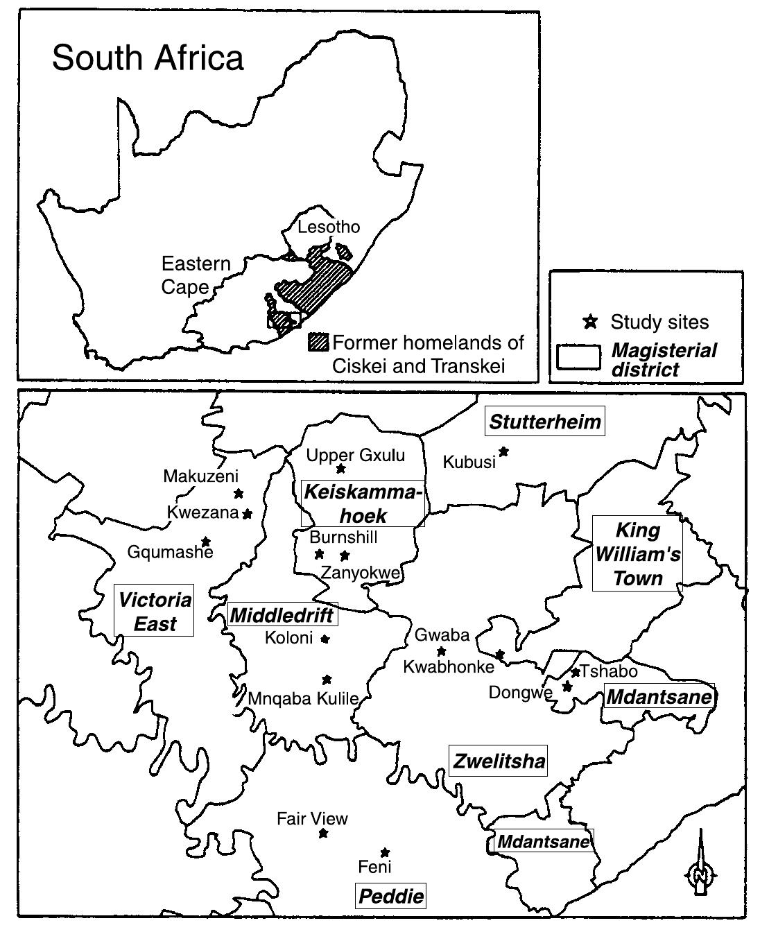 Maps of the eastern cape showing the former homelands of