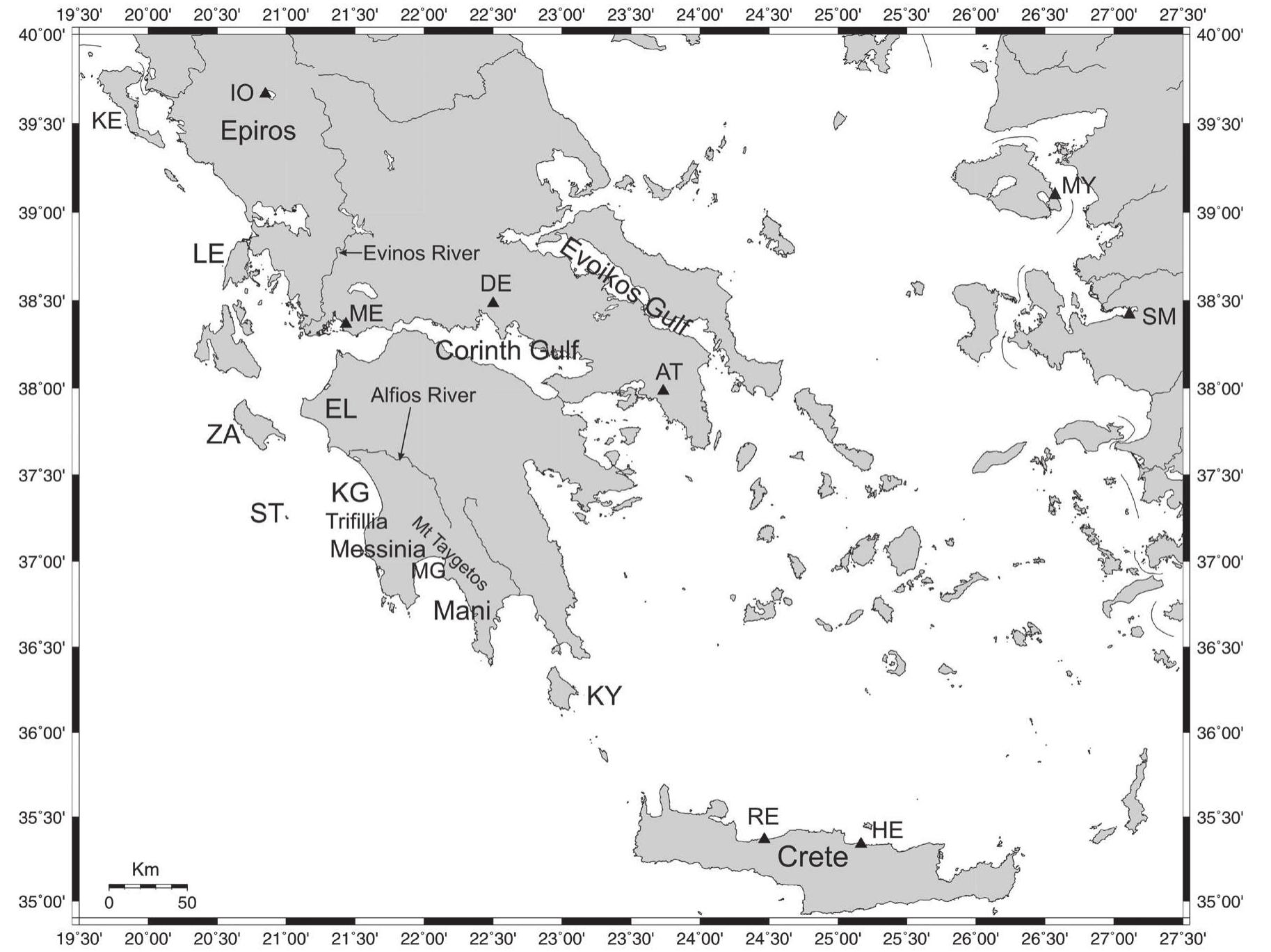 - orientation map for peloponnese and the surrounding areas.