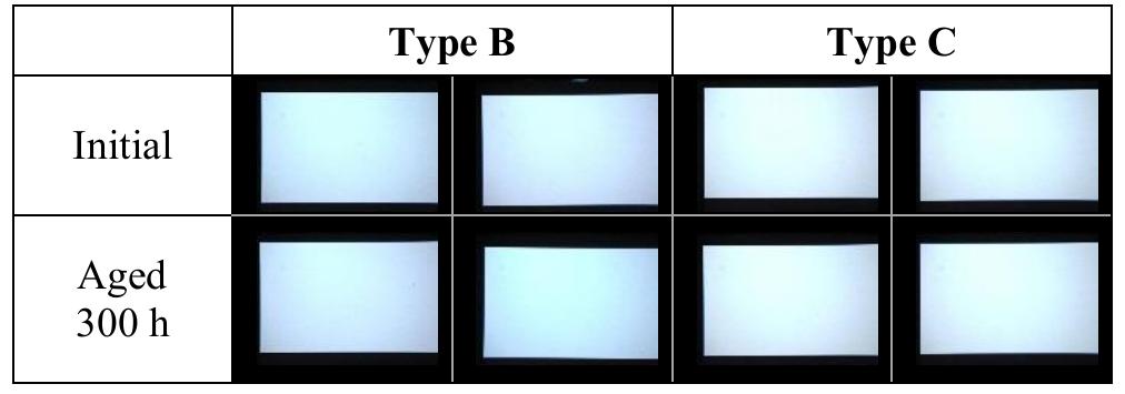 Picture of white emitting oleds before and after the storage