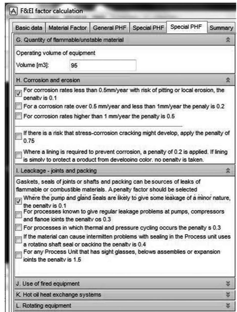 Sample screenshot of f&ei calculation: special process