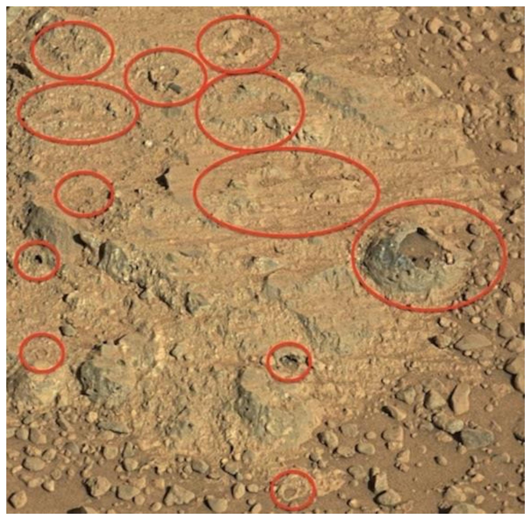 Mars. sol 654. gale crater. faint concentric impressions on