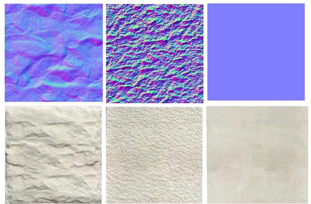 Examples of normal maps applied over the same rock type to