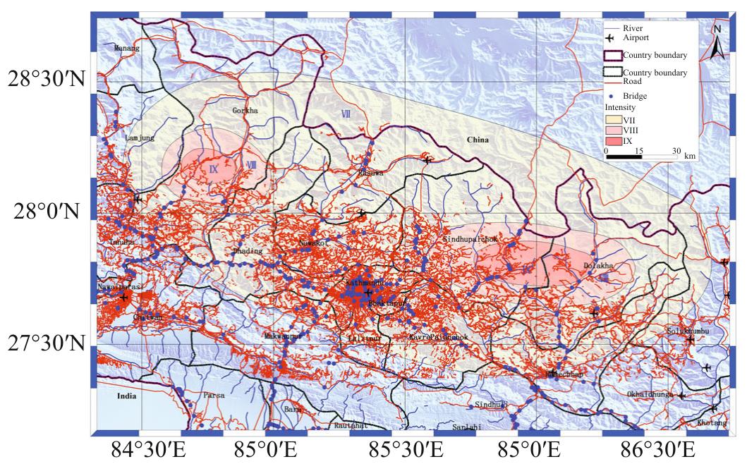 Seismic intensity map according to gaqsiq (2008), with