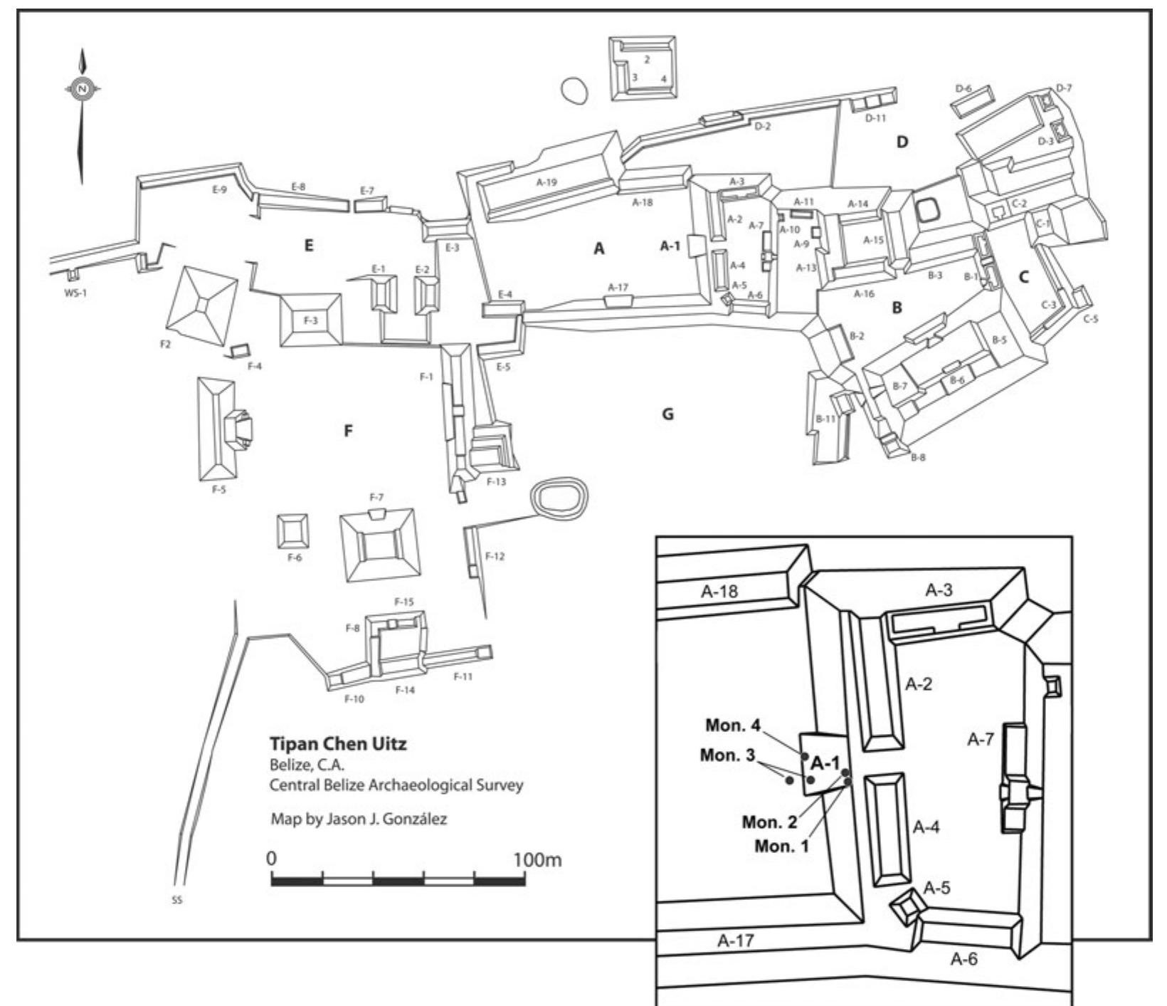 Map of the monumental epicentre of tipan chen uitz showing