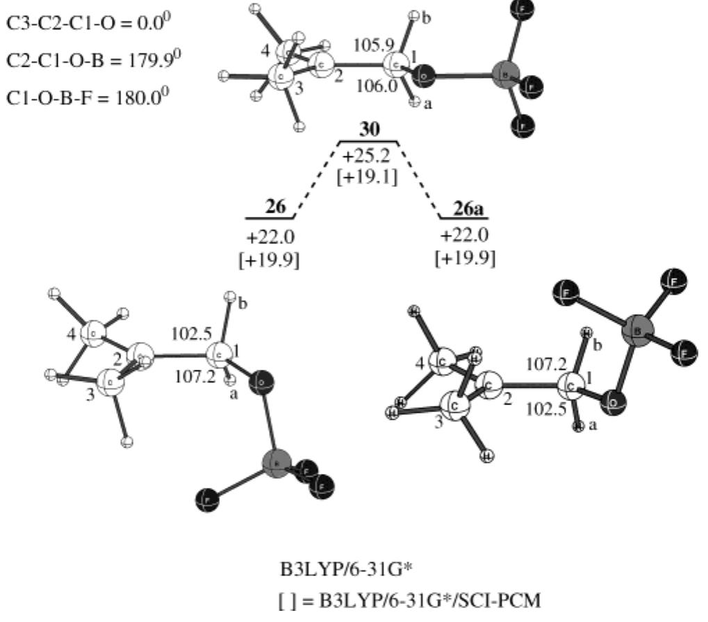 The interconversion of 26 to 26a via transition structure