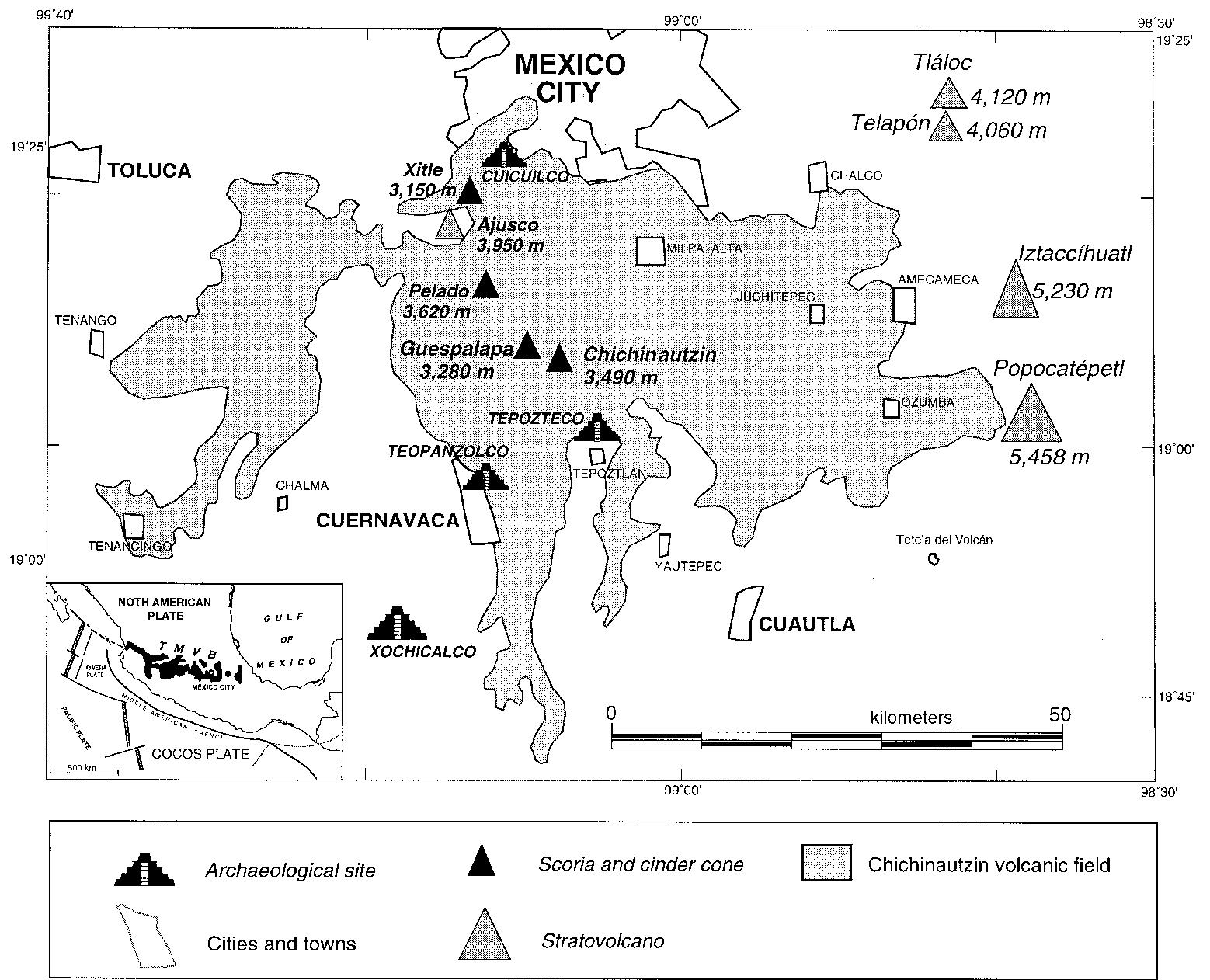 Sketch map showing the sierra chichinautzin volcanic field
