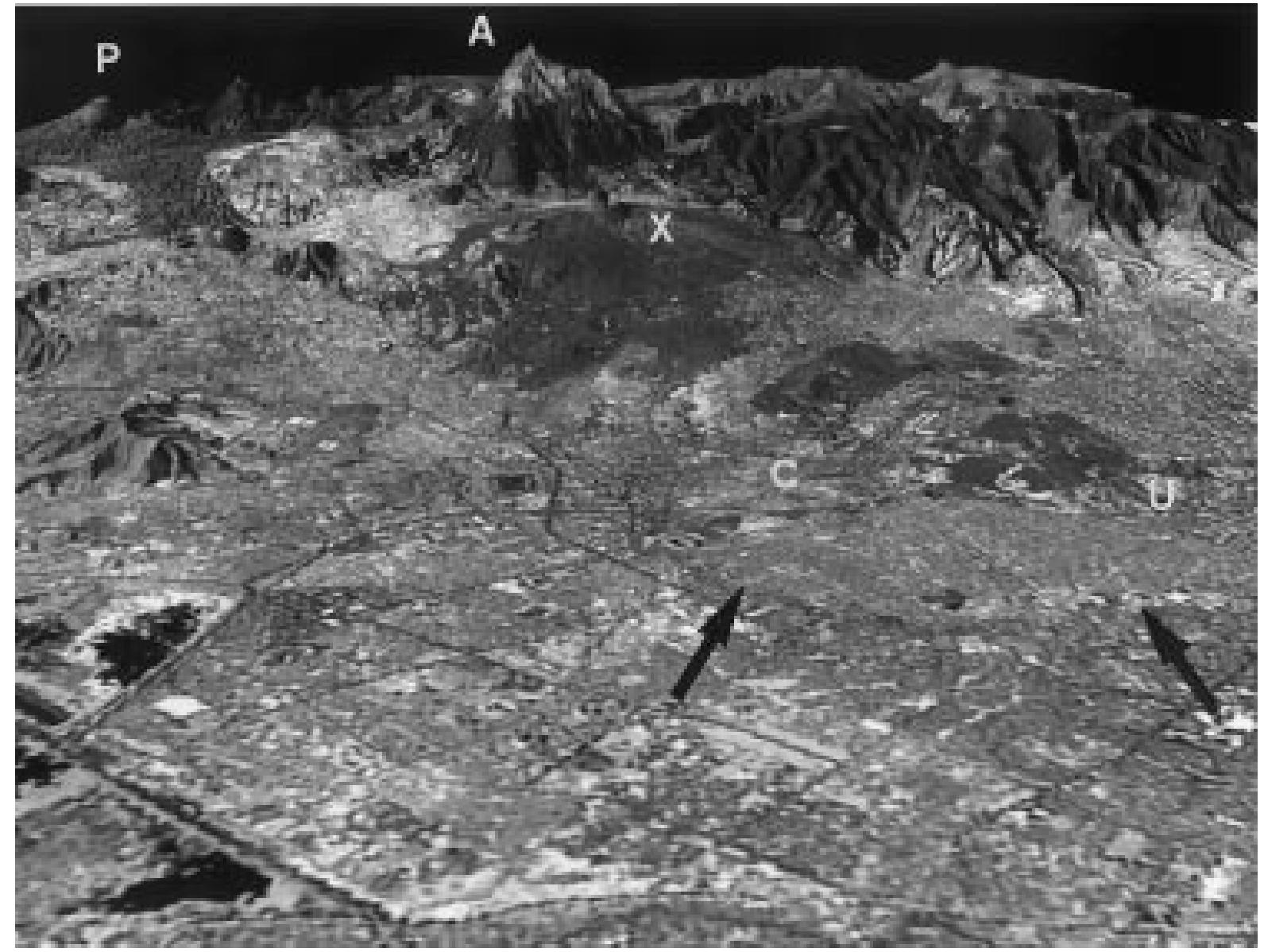 Landsat tm perspective view showing xitle volcano and extent
