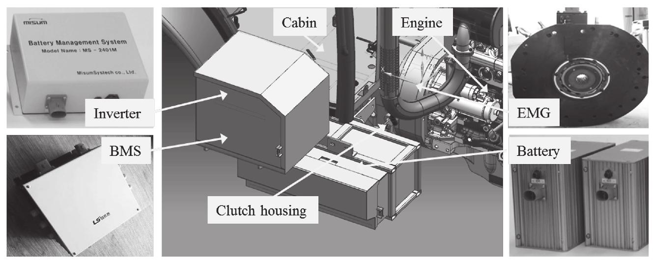 Major components for the parallel hybrid tractor. the