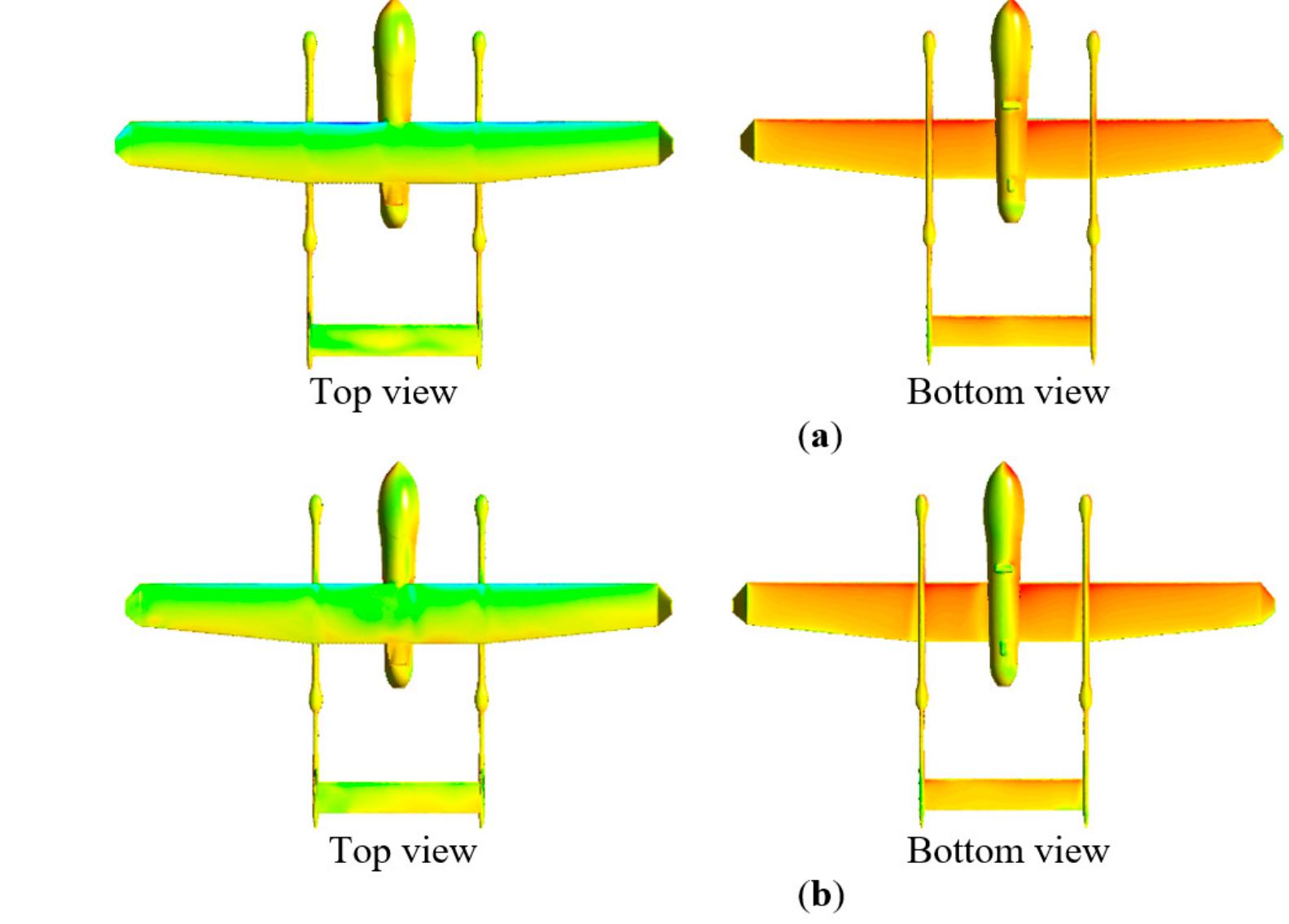 Pressure contour on 15° aoa, sideslip angle: (a) 15° and (b)