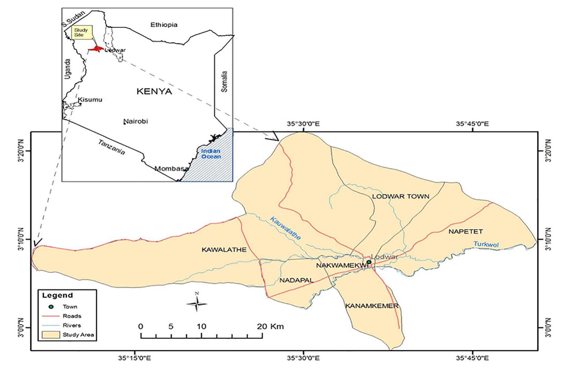 Map of the study area from topographic map of kenya; scale