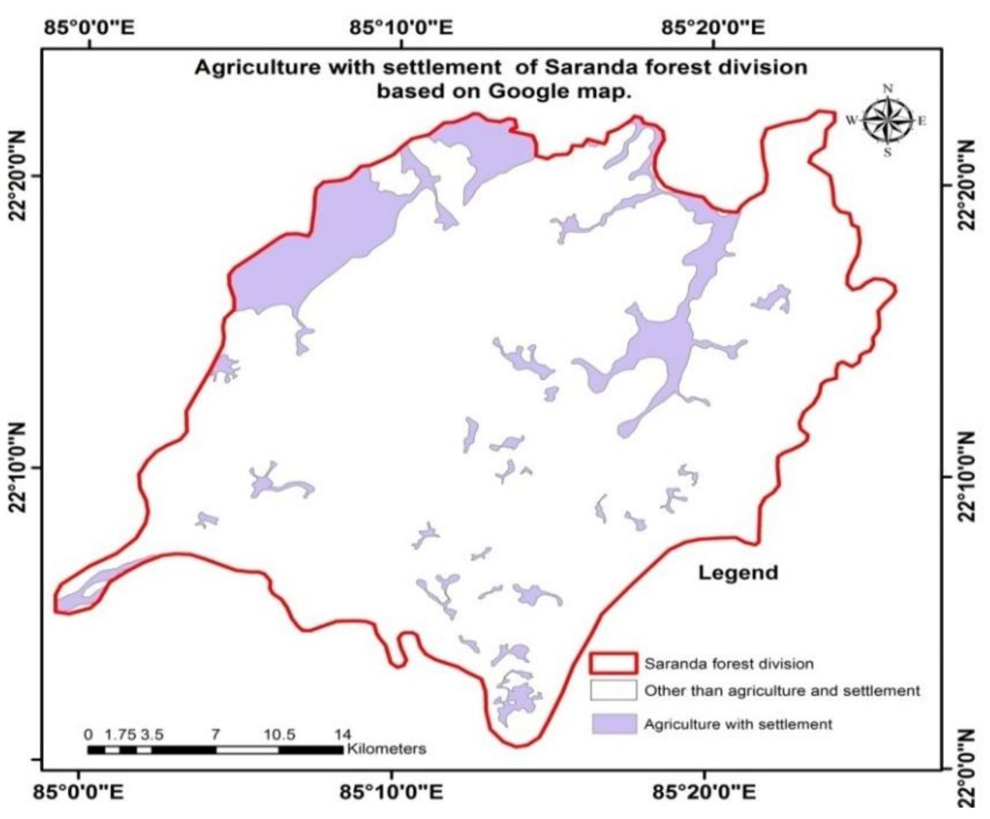 Agriculture and settlement map of saranda forest division.