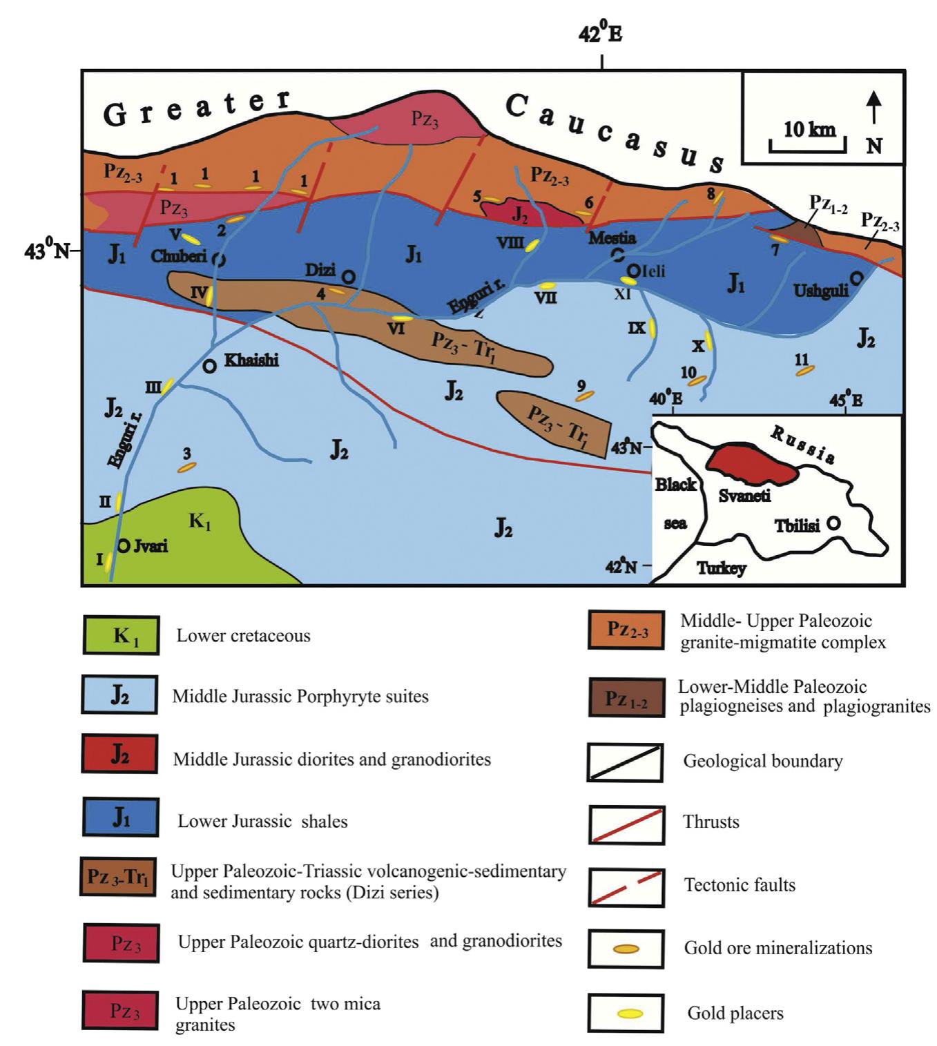Schematic geological map of svaneti and gold ore