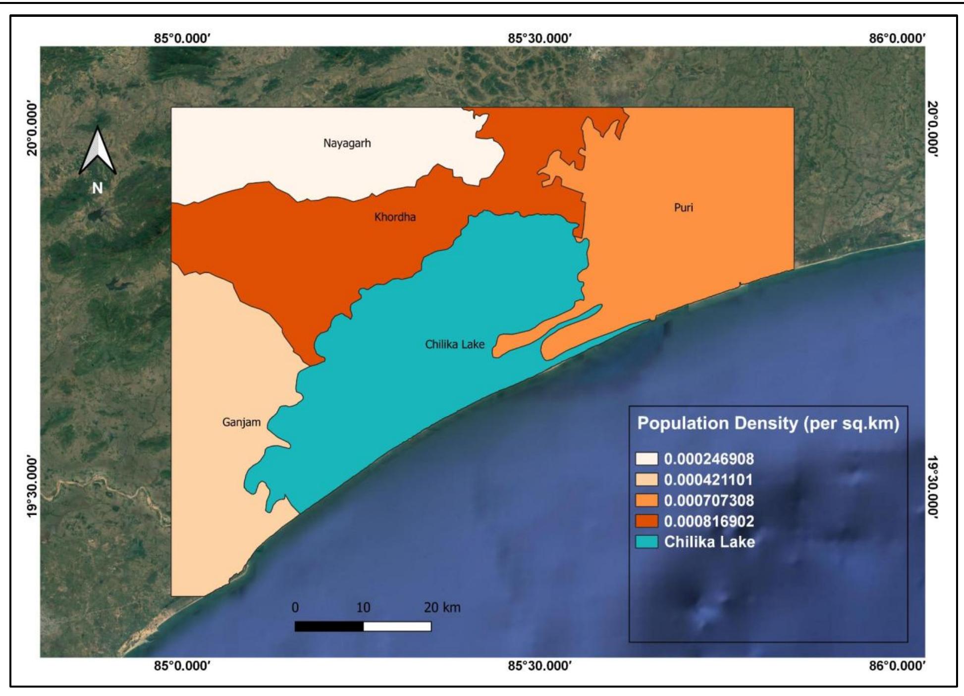 7 population density map in the study region most of this