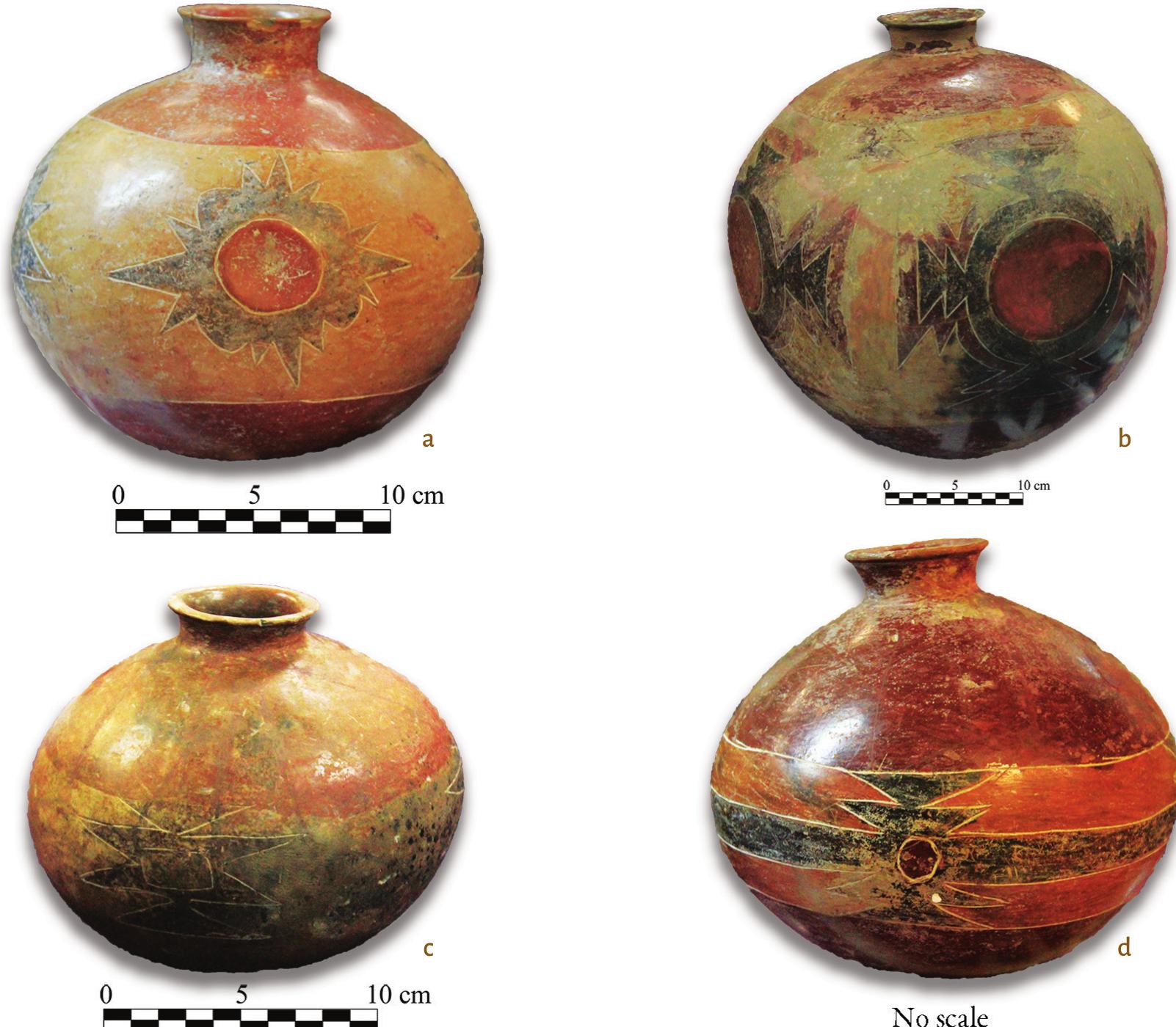 7 chorrera vessels with “sunburst” designs from the museo