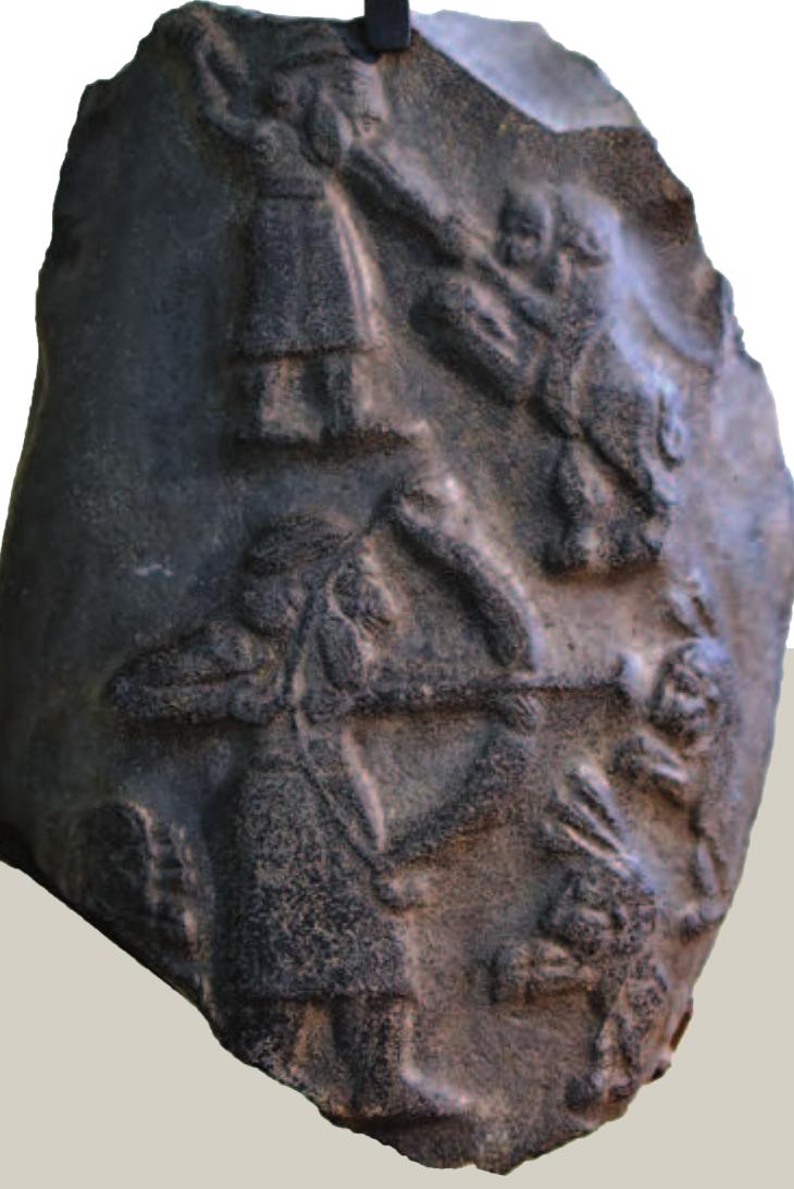 Lion-hunt stele. basalt, uruk, late uruk period, ca. 3200