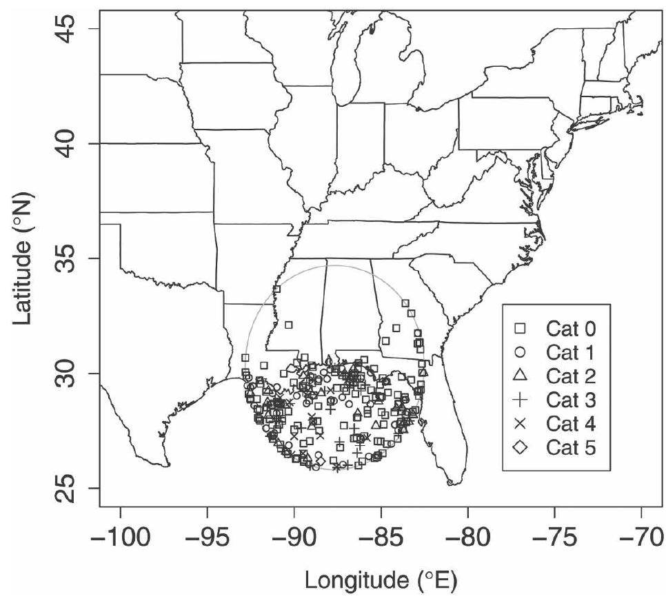 Fic. 1. map showing the locations of tropical storms and