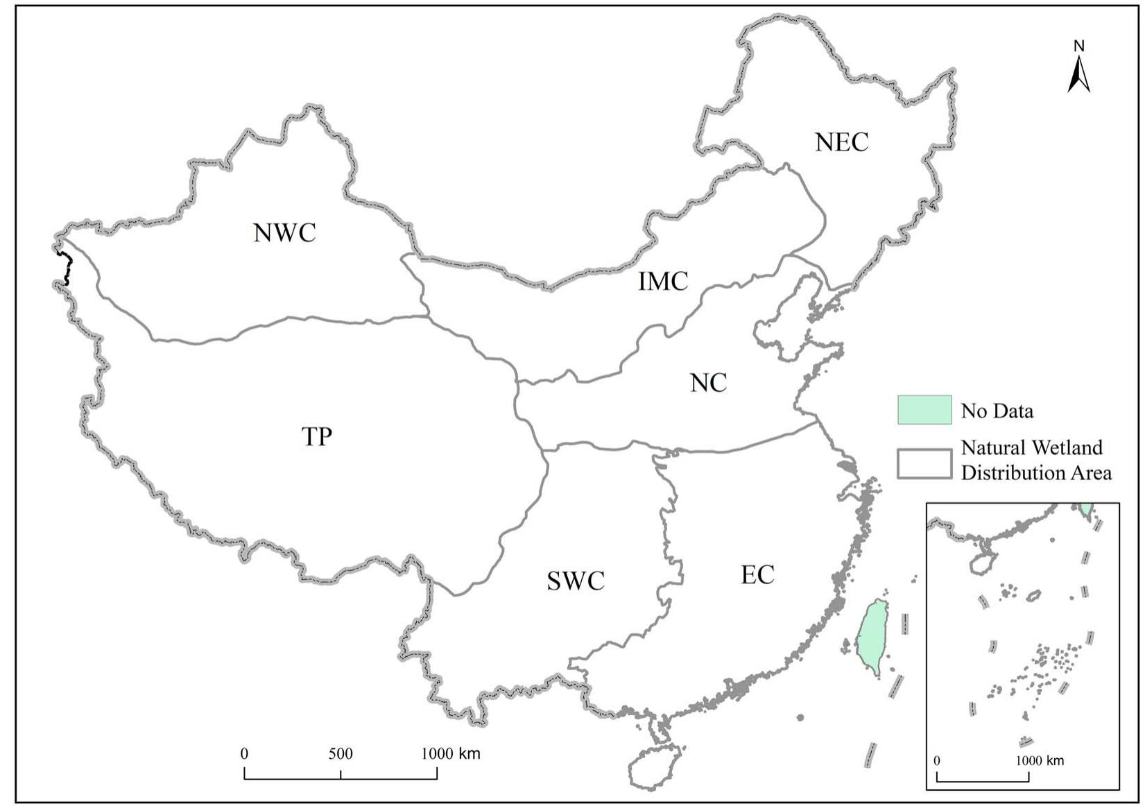 Map of the study area and natural wetland distribution