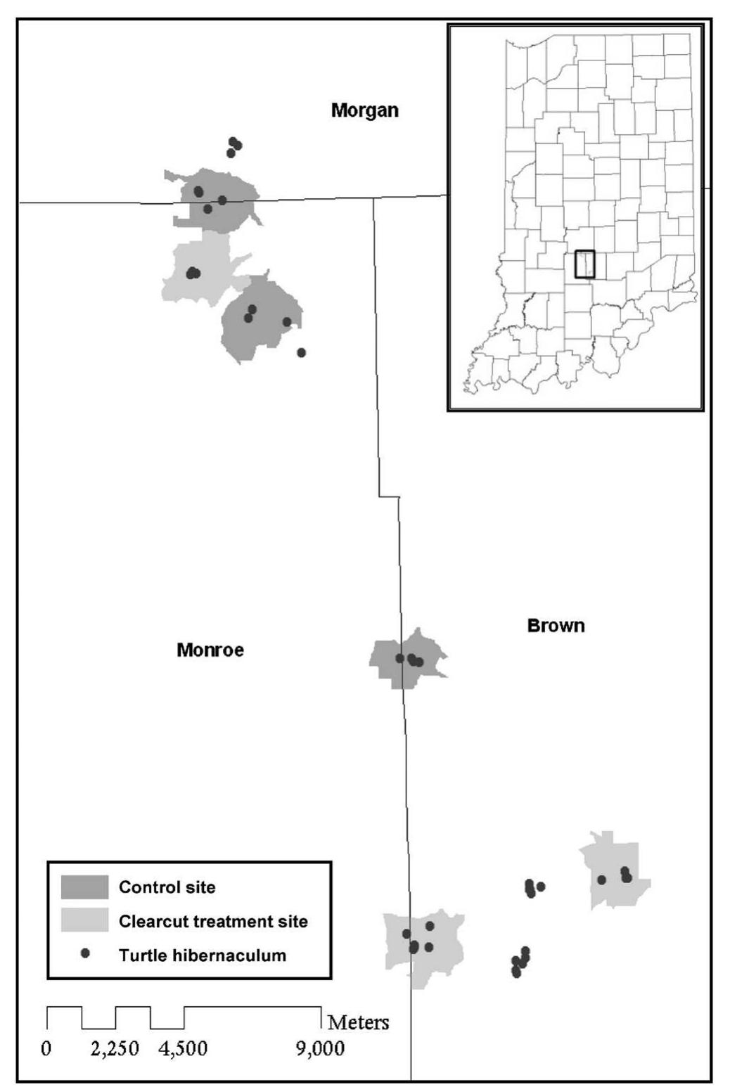 Map of indiana (inset) with study area in morgan, monroe,
