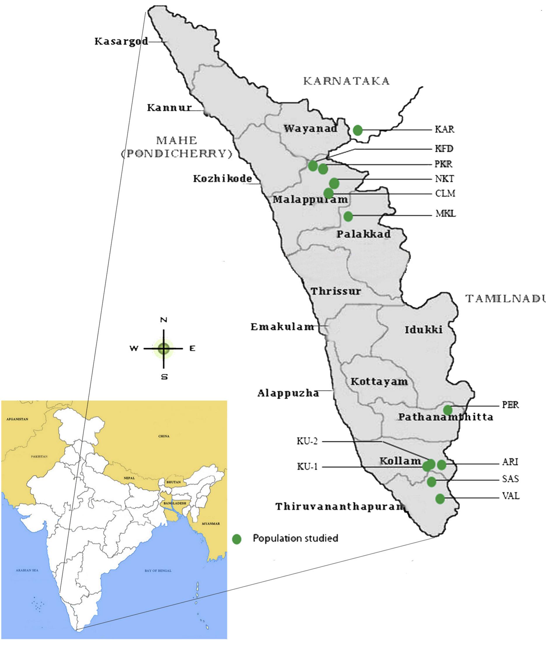 Map showing geographical location of collection sites of all