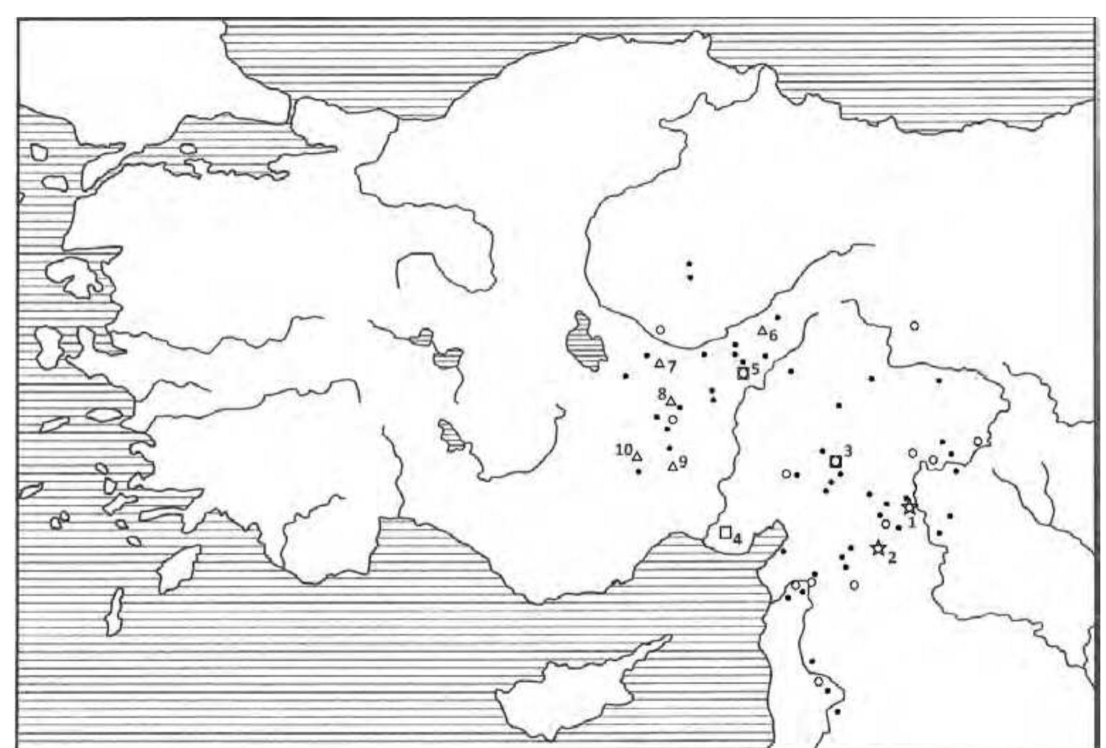 Map of the attestations of izi(ya)- in the 8th c. bce. dots