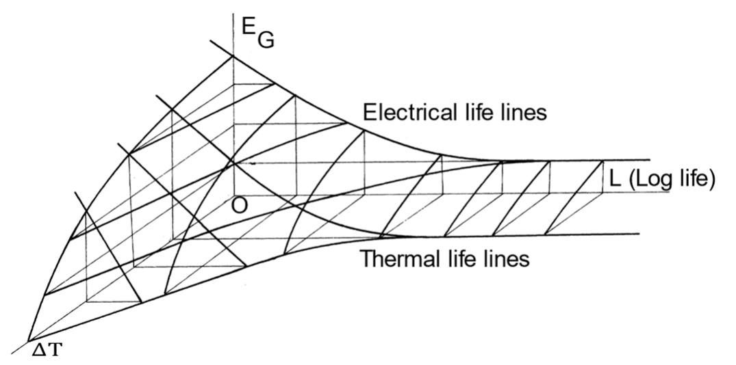 Life surface graph representing linear and isochronal lines