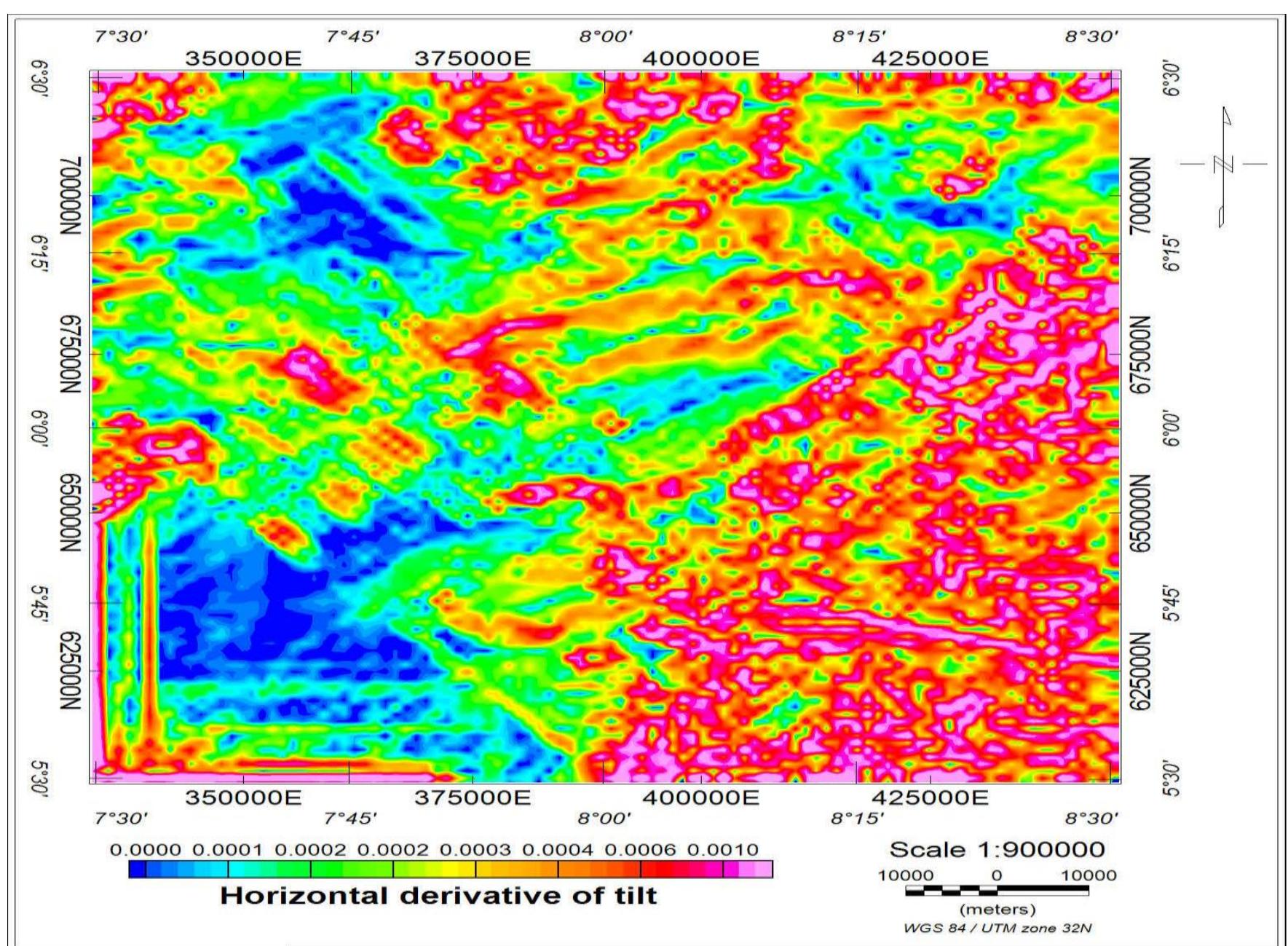 Horizontal derivative of tilt map of the study area. n=