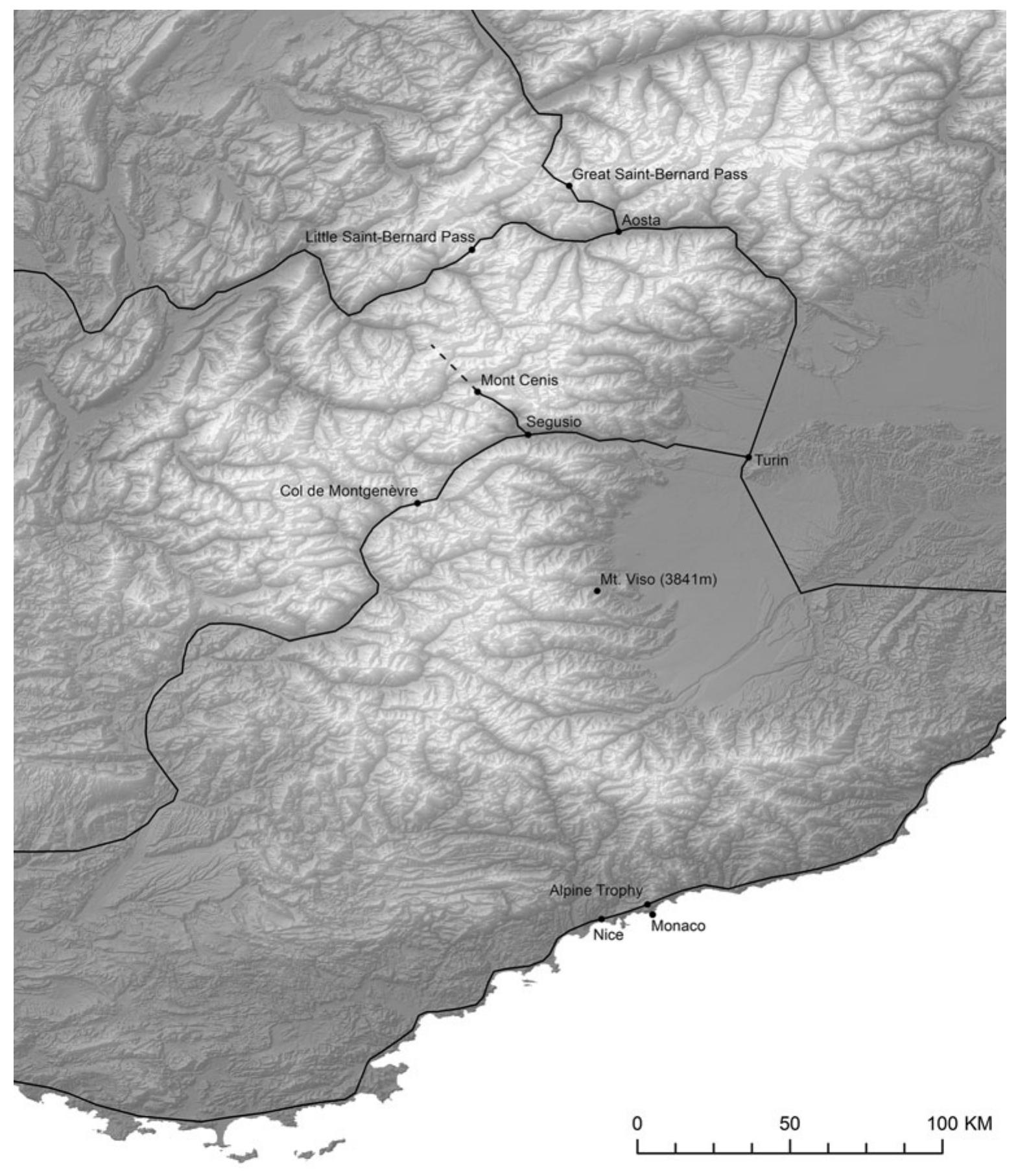 Map showing the routes (indicated by the black lines),