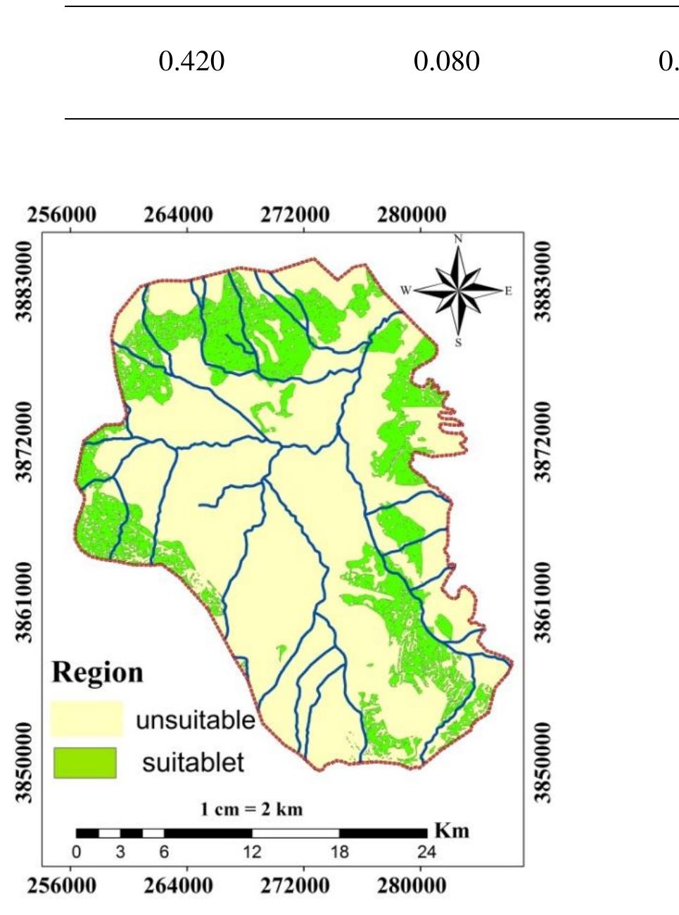 Map of the suitable areas based on boolean logic