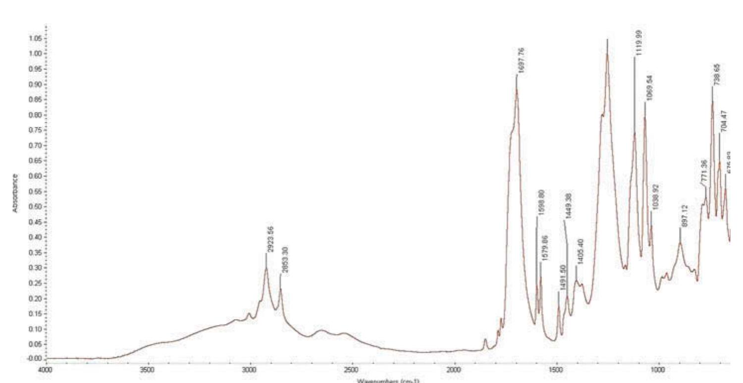 Ftir spectrum of prepared nano binder from soybean oil.