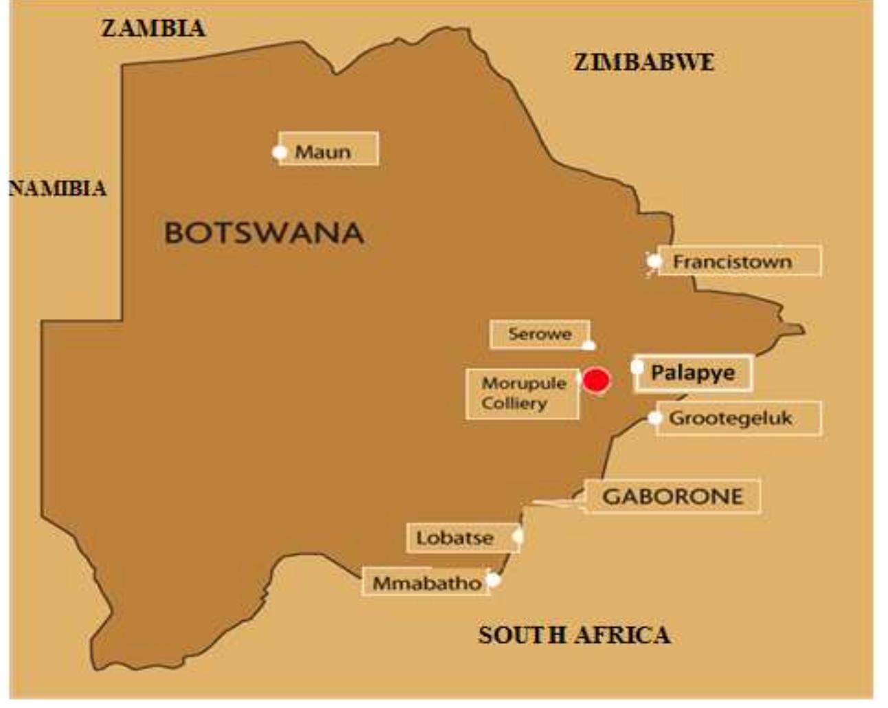 Map of botswana and its neighbouring countries with an inset