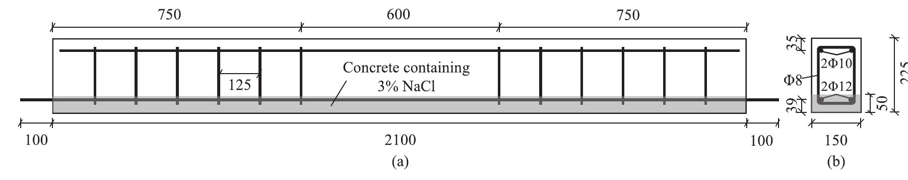 Dimensions and cross-section of the ten reinforced concrete