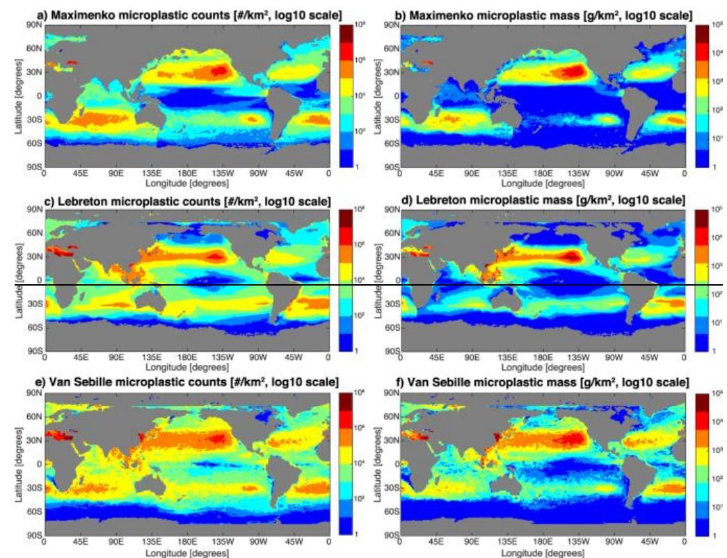 - maps of the solutions of microplastics count. the areas
