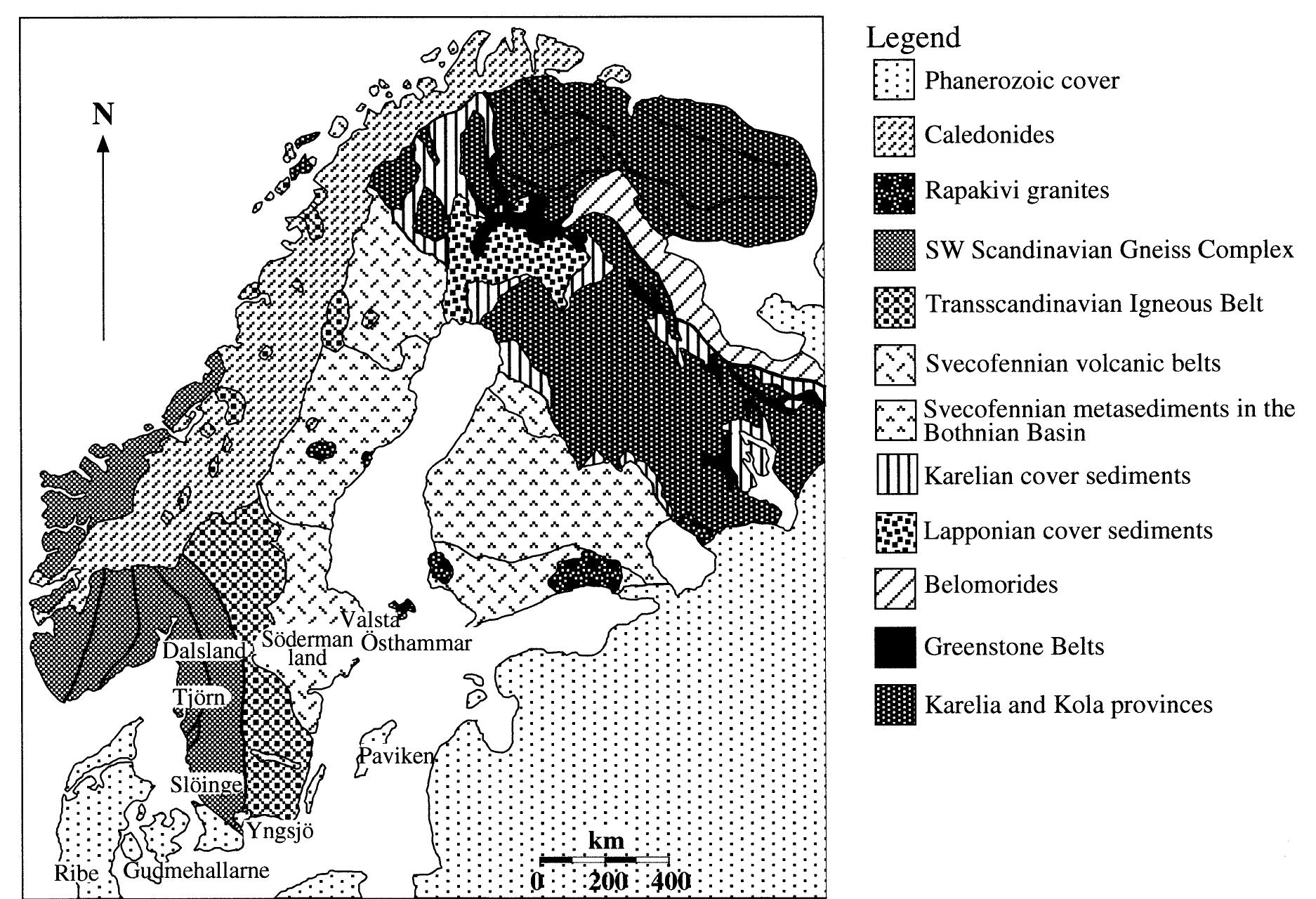 Simplified map of the baltic shield (after gaal