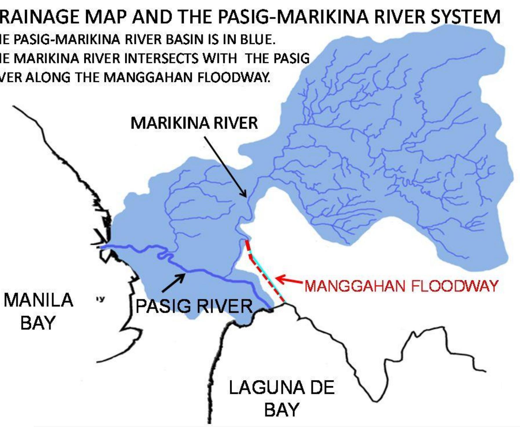 Drainage map of the pasig-marikina river basin with the