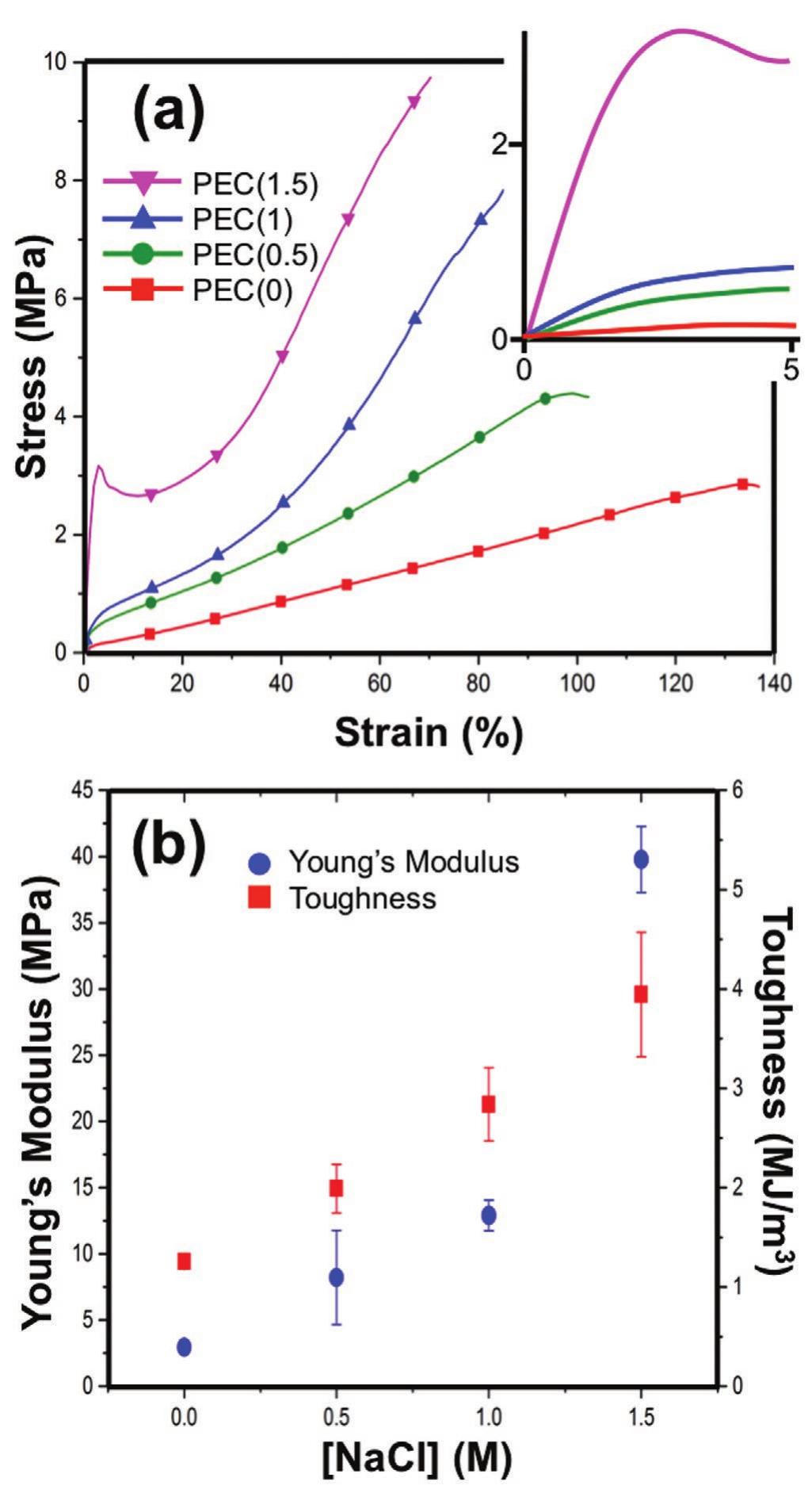 A) stress—strain curves (strain rate of 20% min™') and b)