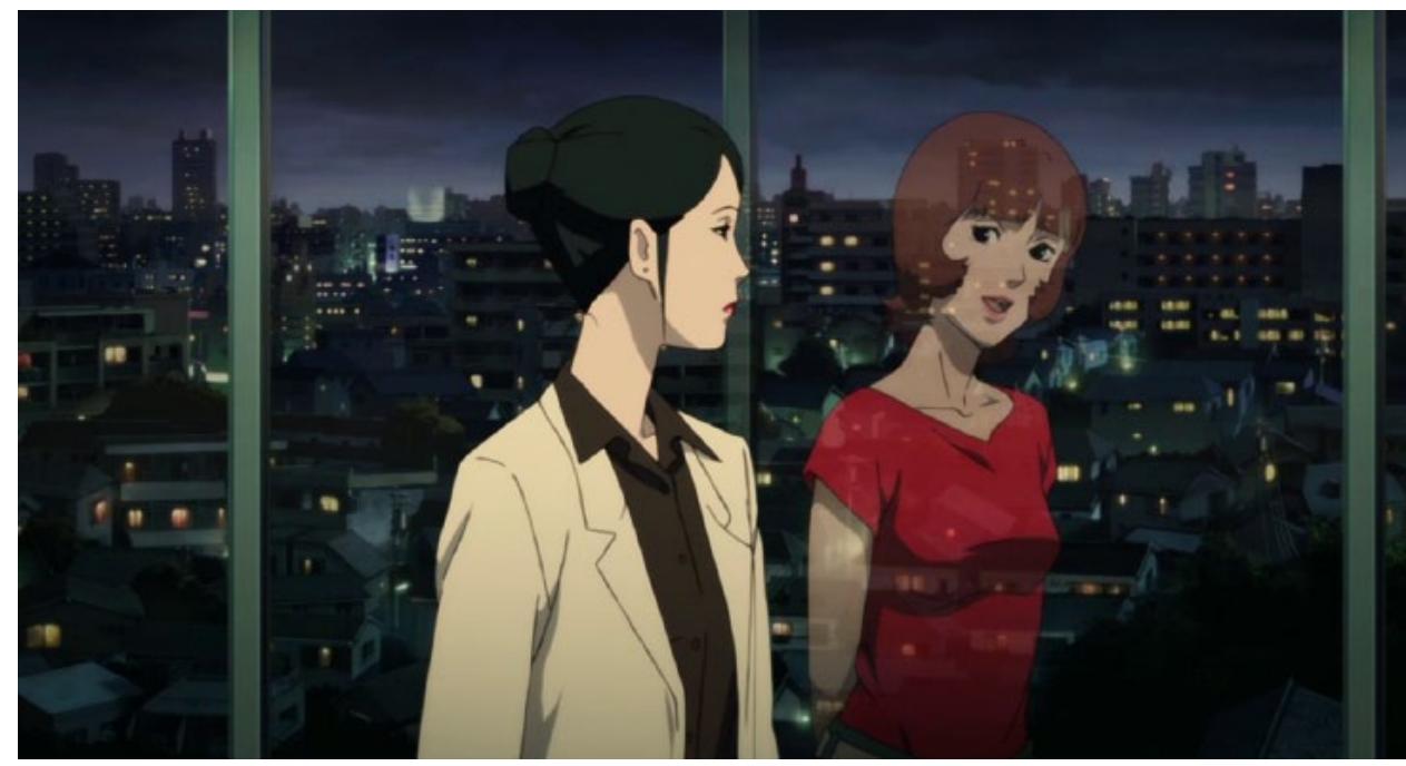 Chiba sees her reflection transform into paprika in paprika