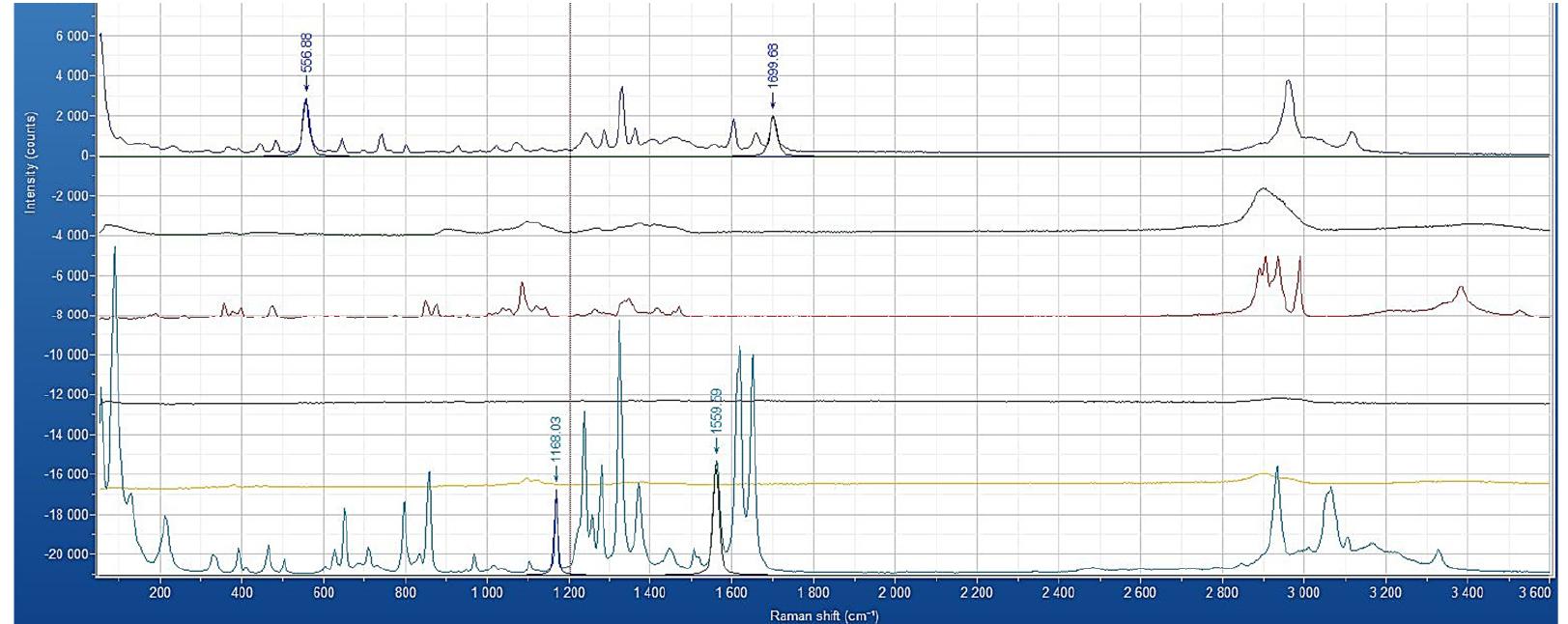 13 raman shift spectrum of each ingredient. from the top;