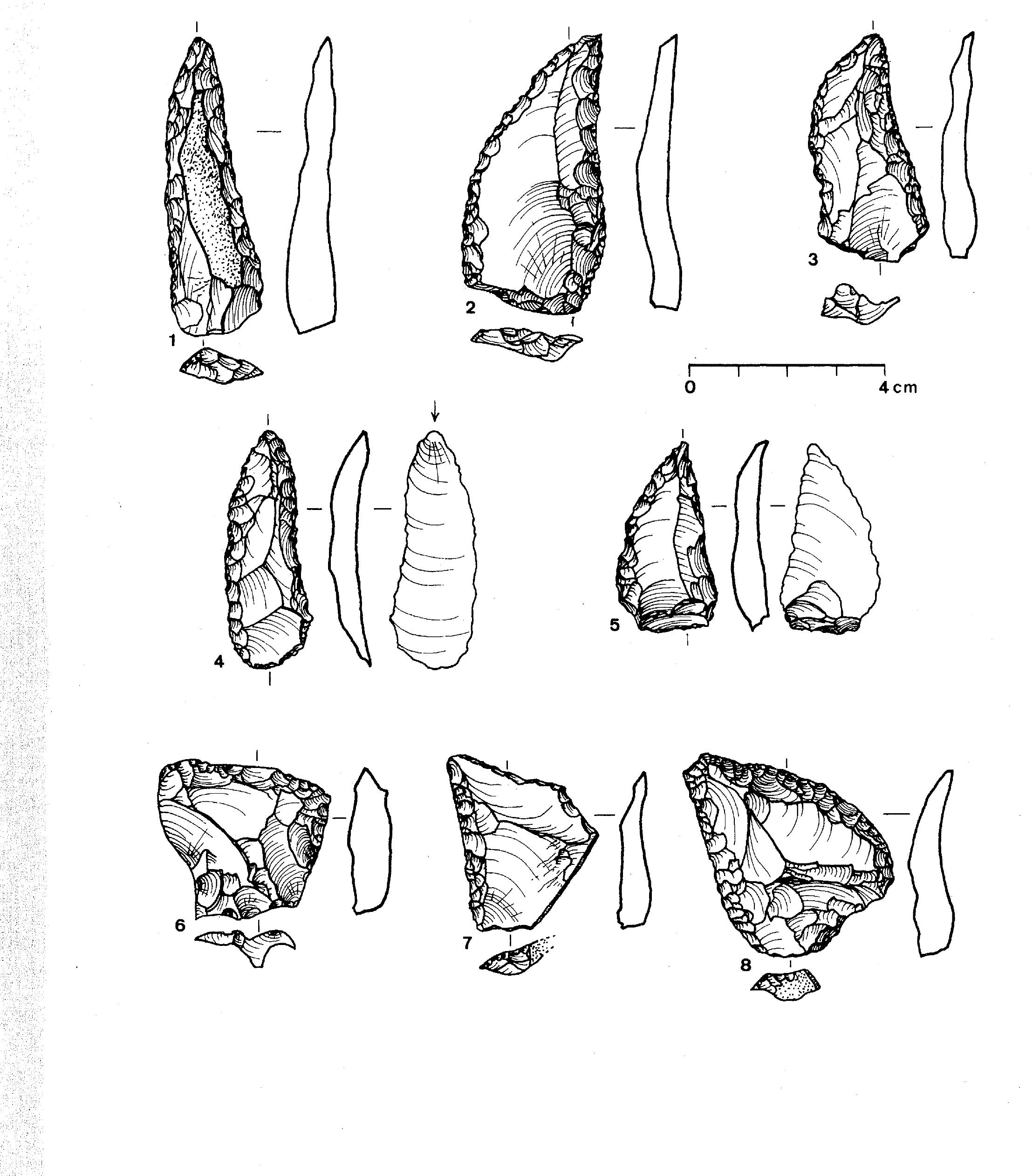 Kunji cave. convergent concave side-scrapers (1-5) and