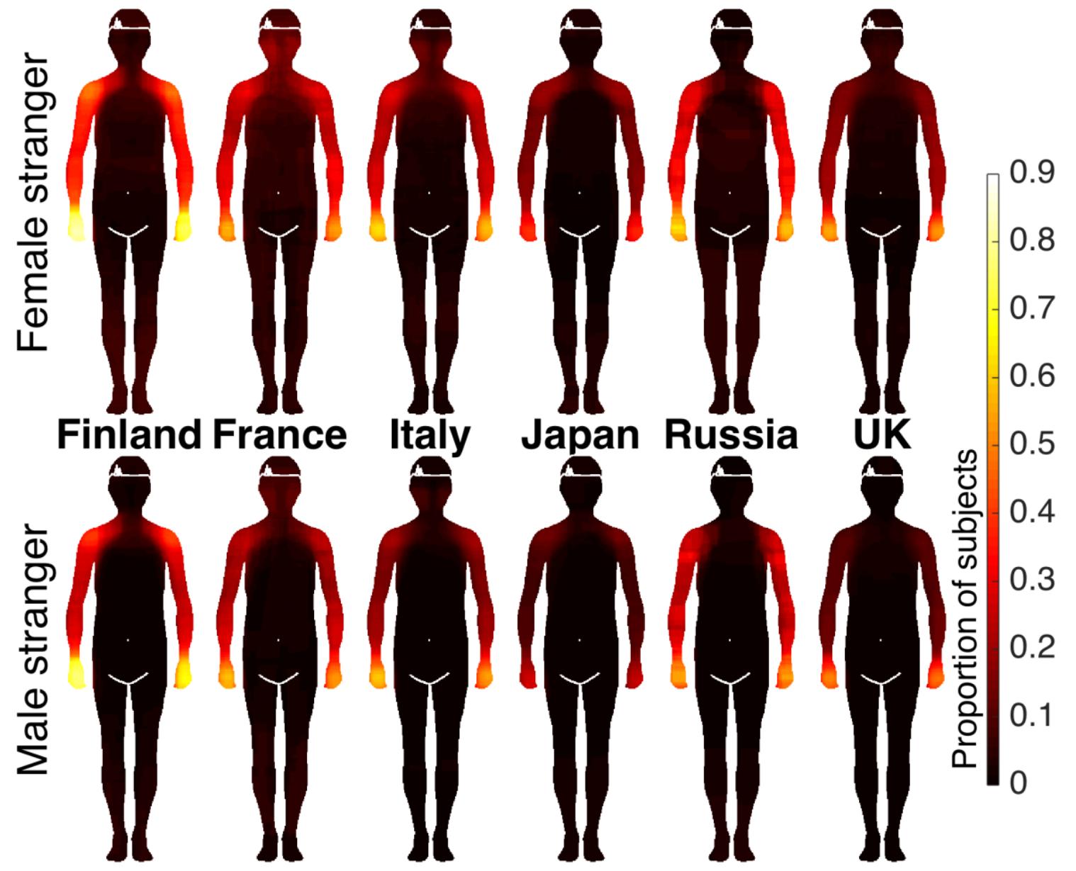 Touch area maps for ventral surfaces of strangers in the six