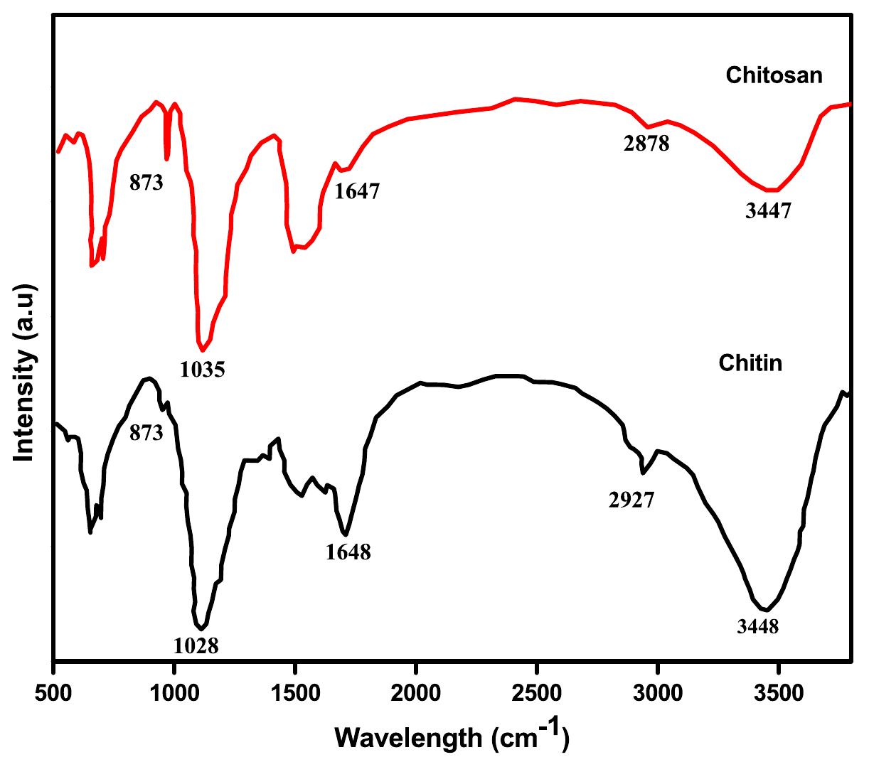 Ftir spectra of chitin and chitosan.