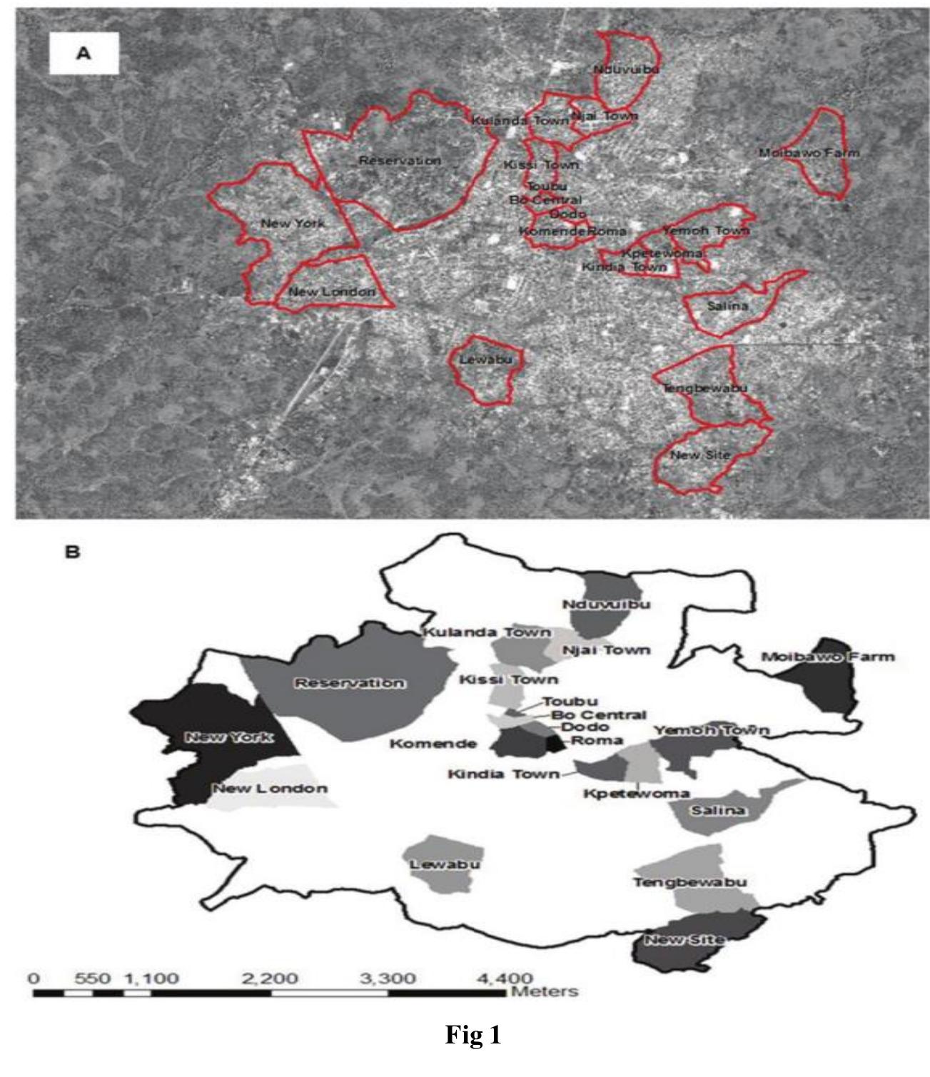 Aerial map of bo population and sample of the study target