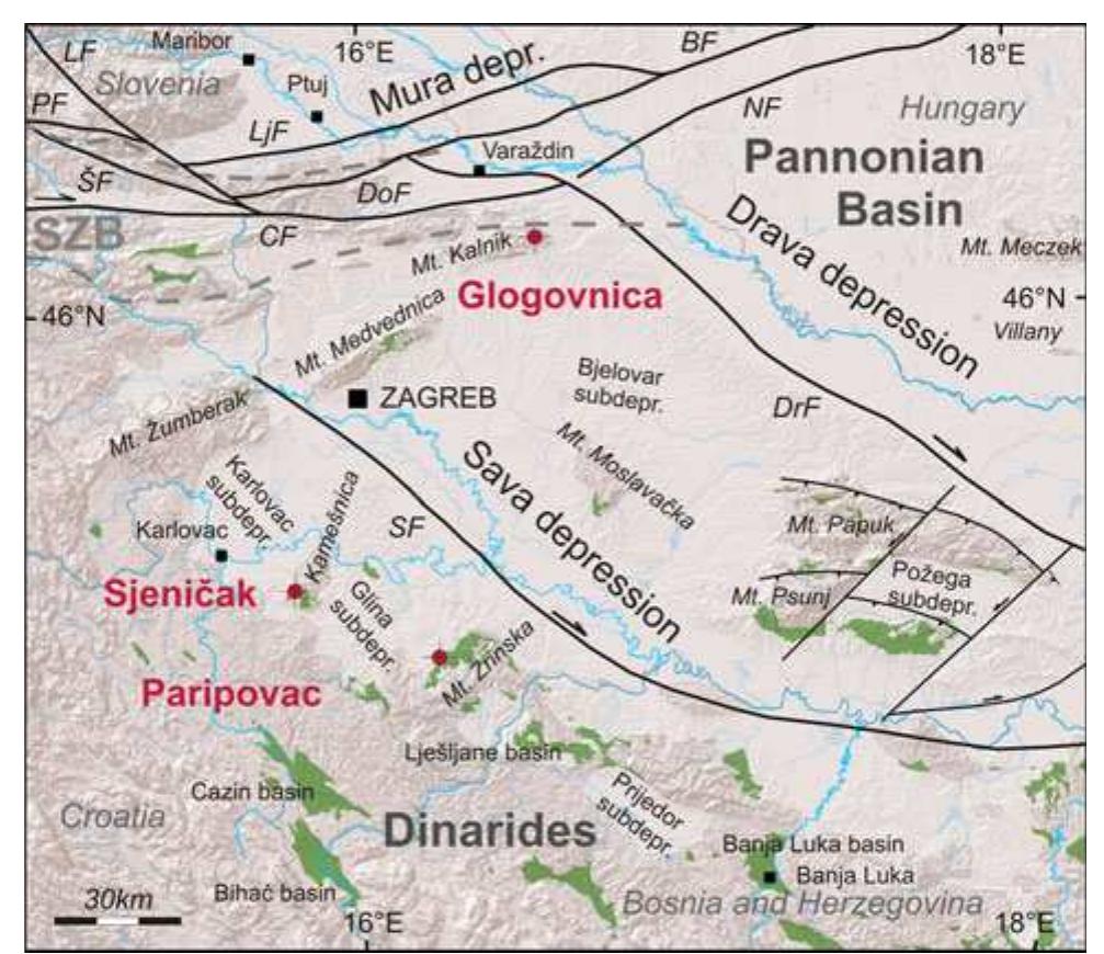 The map shows the position of geographic and geologic