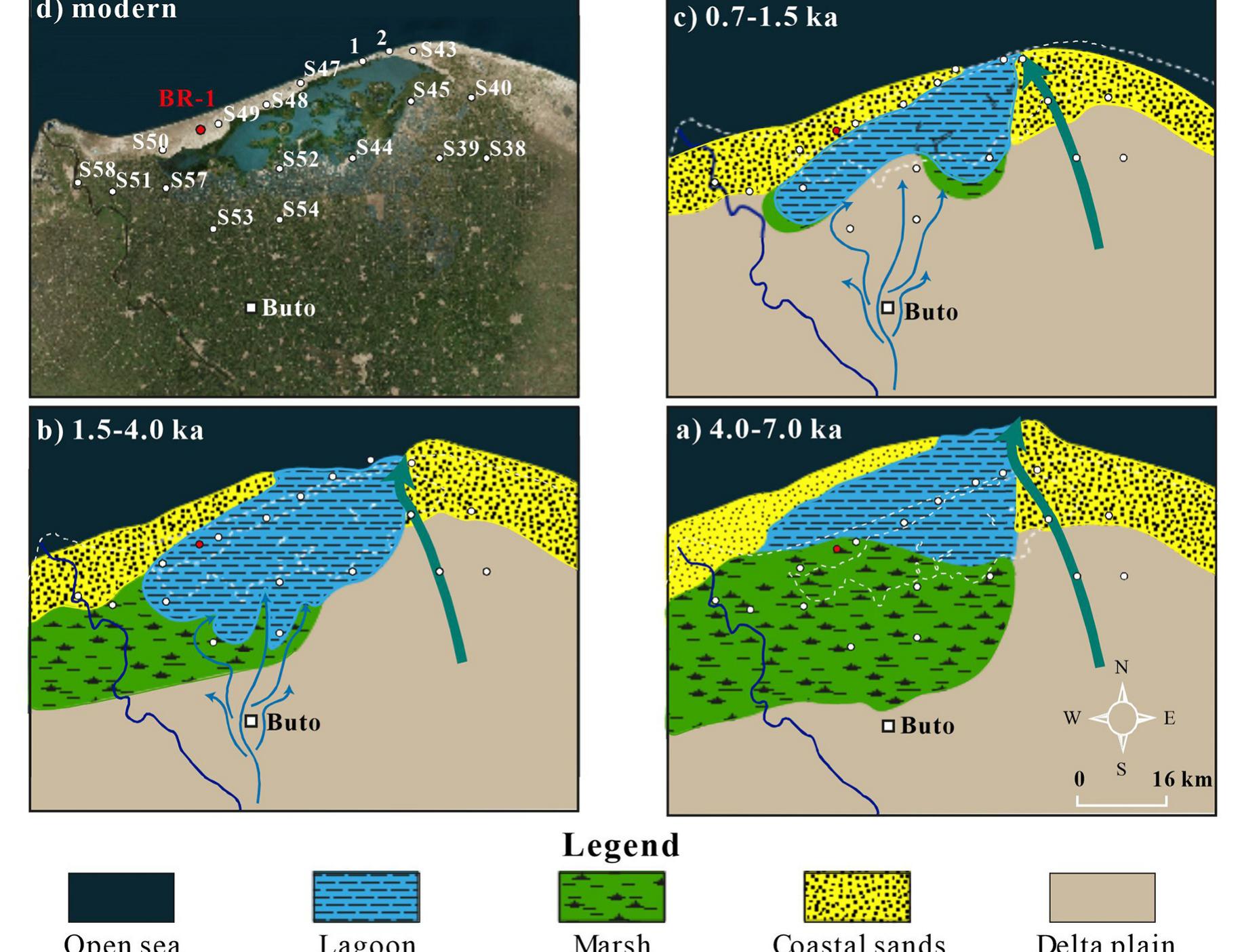 Sketch map, showing the holocene evolution of burullus