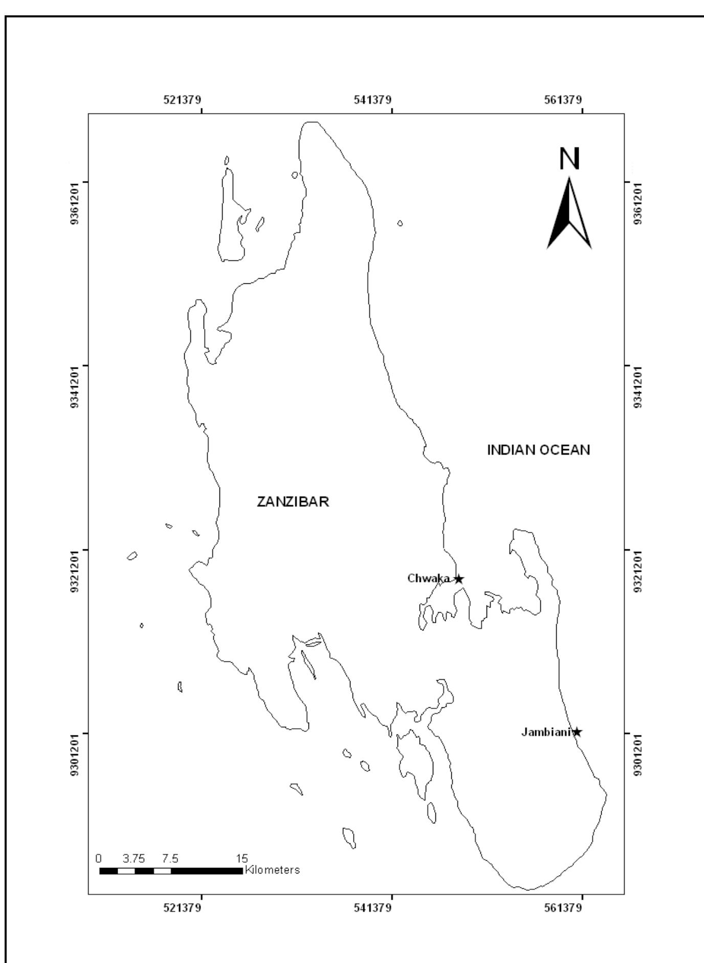 Gure 1: map of zanzibar showing the study sites (*) figure