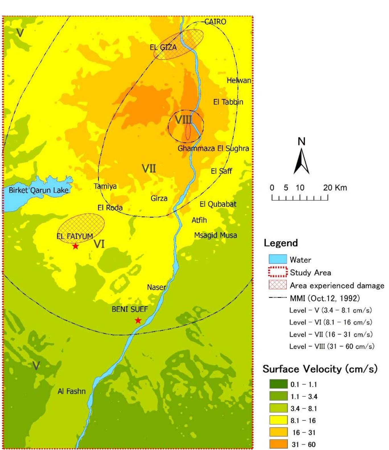 A simulation of surface velocity distribution map of