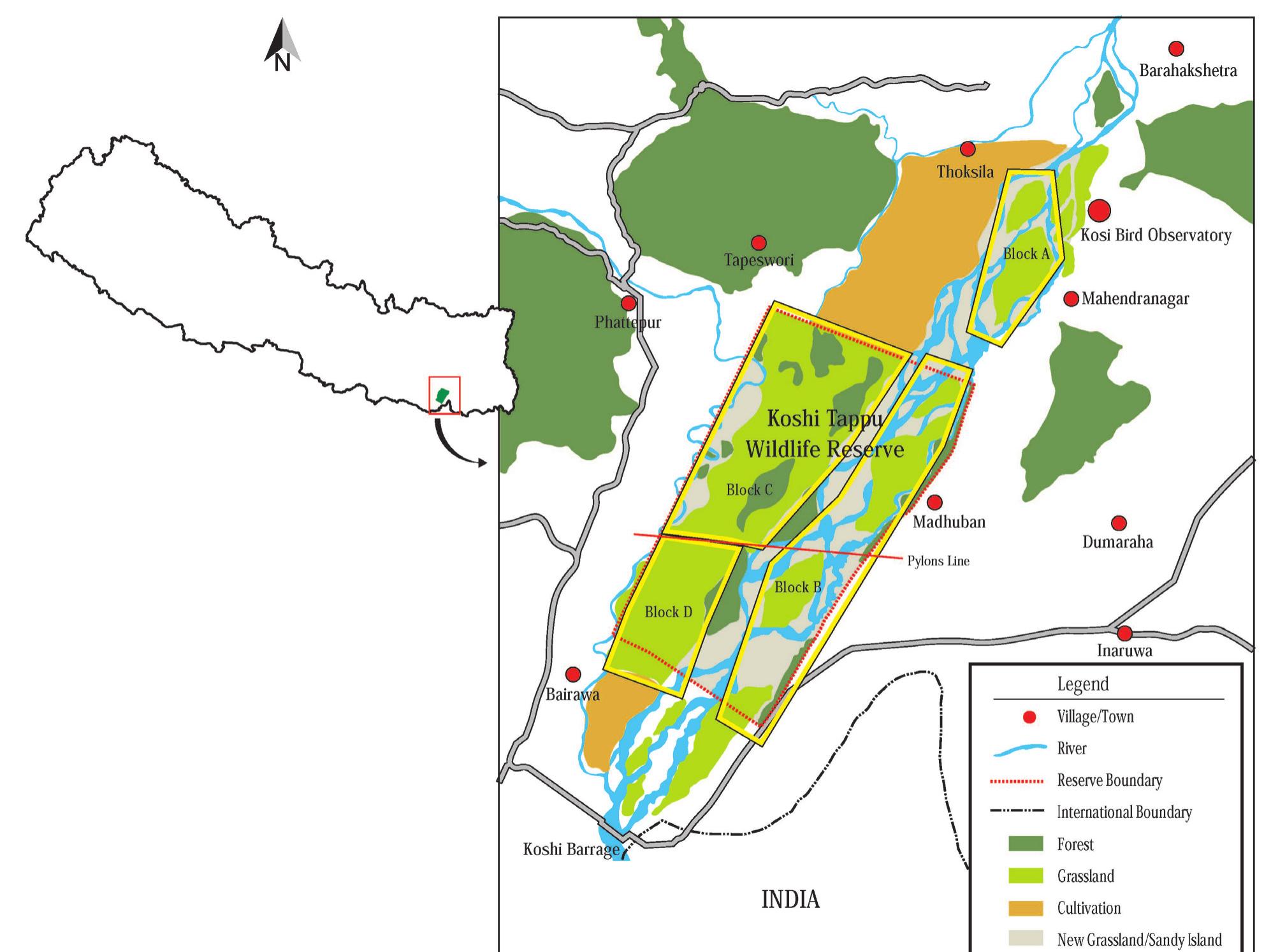 Map of nepal showing koshi tappu wildlife reserve and the