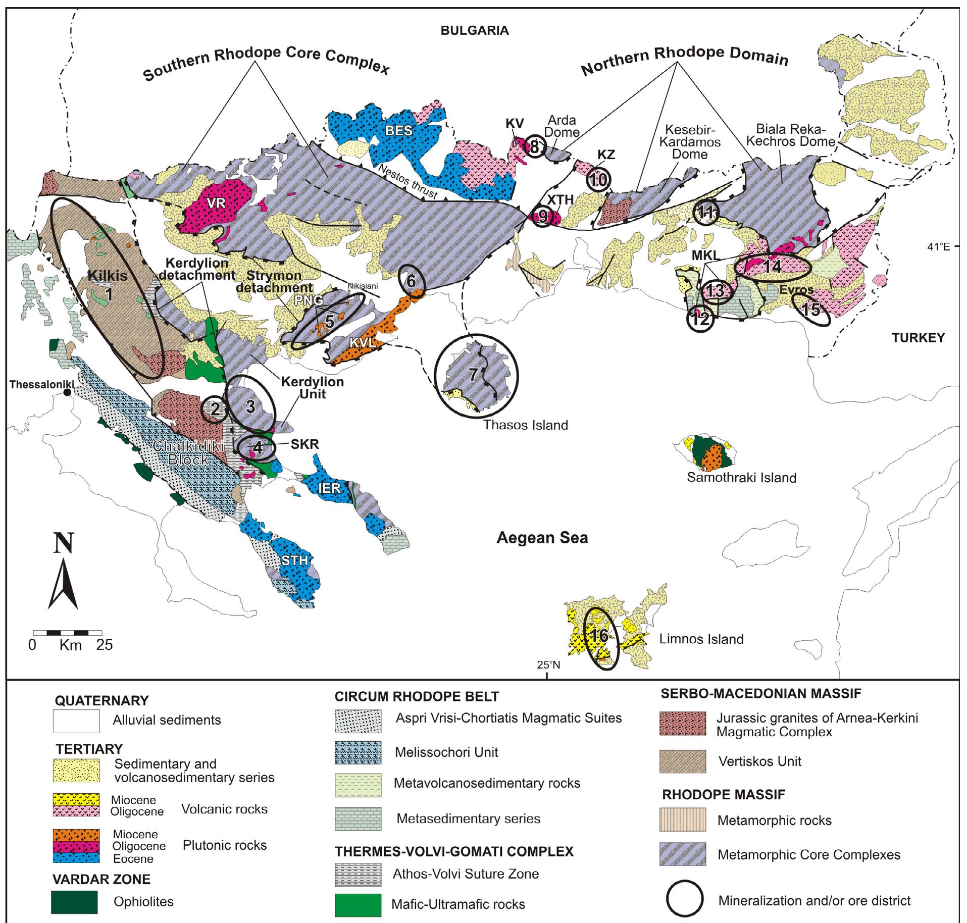 Simplified geological map of the greek rhodope massif and