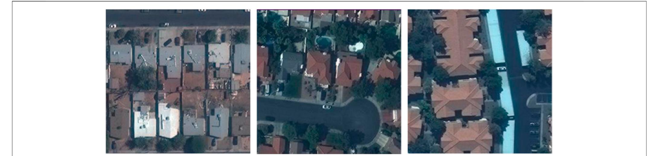 | sample images from the mapping challenge dataset showing