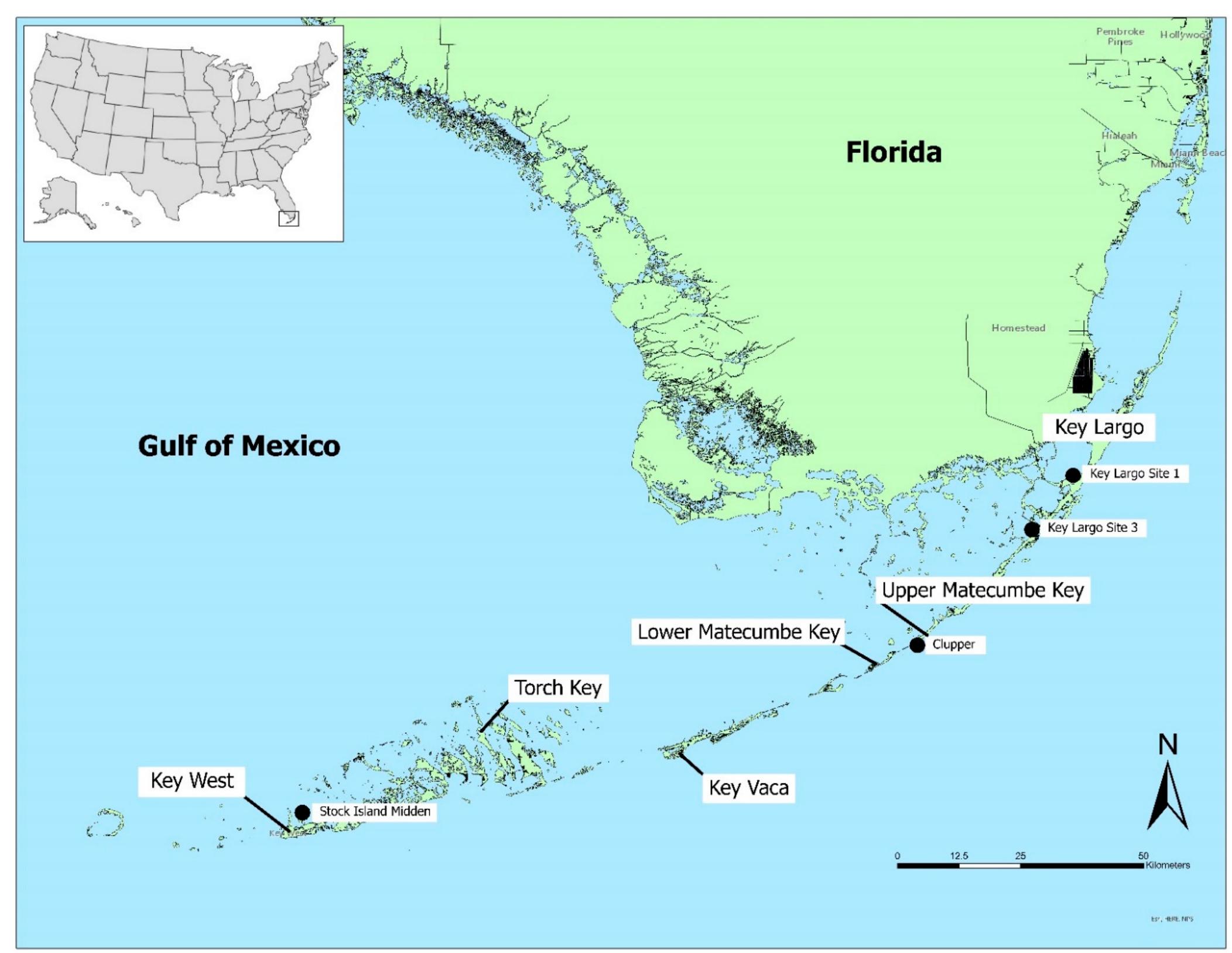 Map of the florida keys, including keys and archaeological