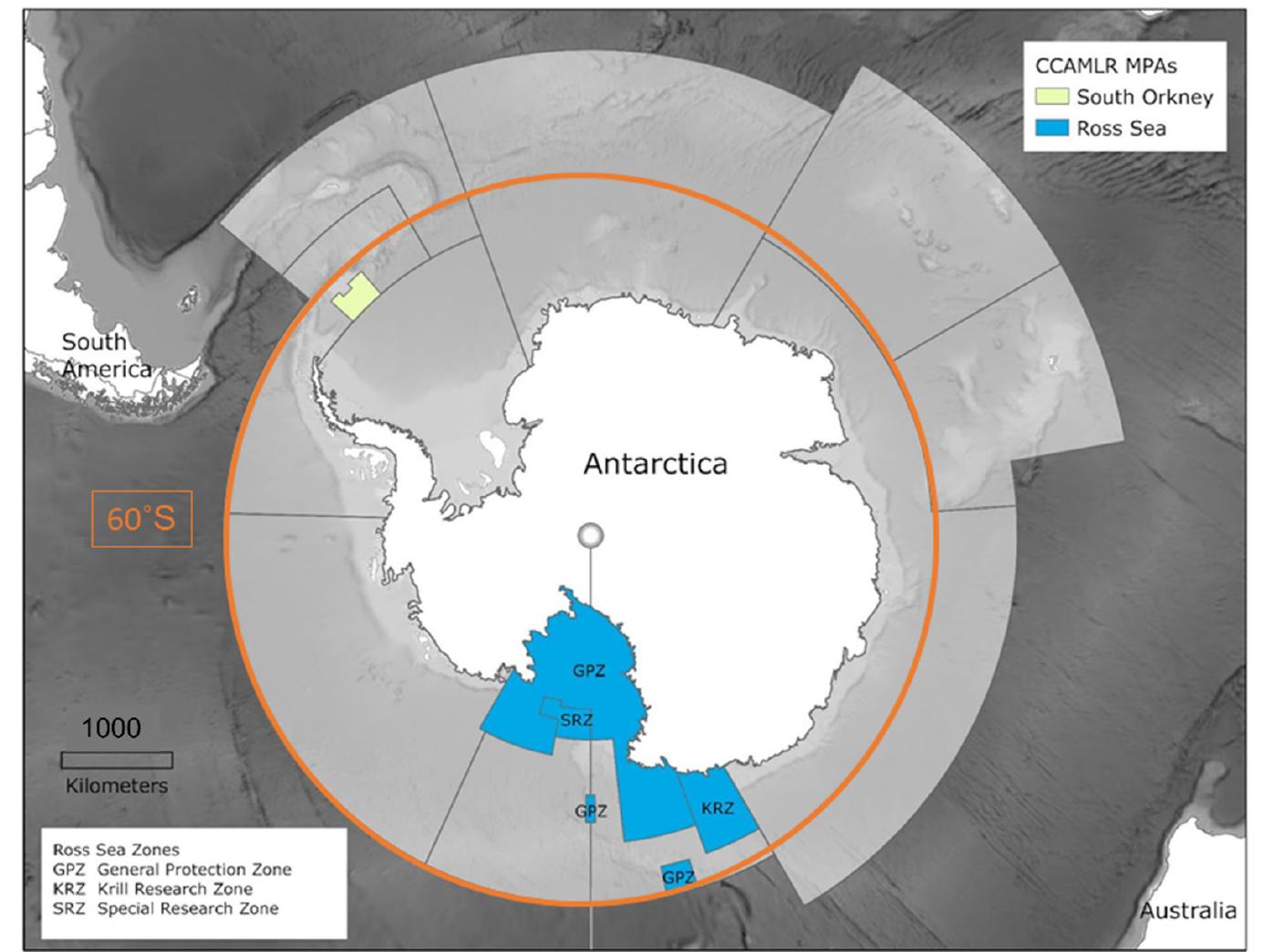 Map of current ccamlr mpas in the southern ocean, including